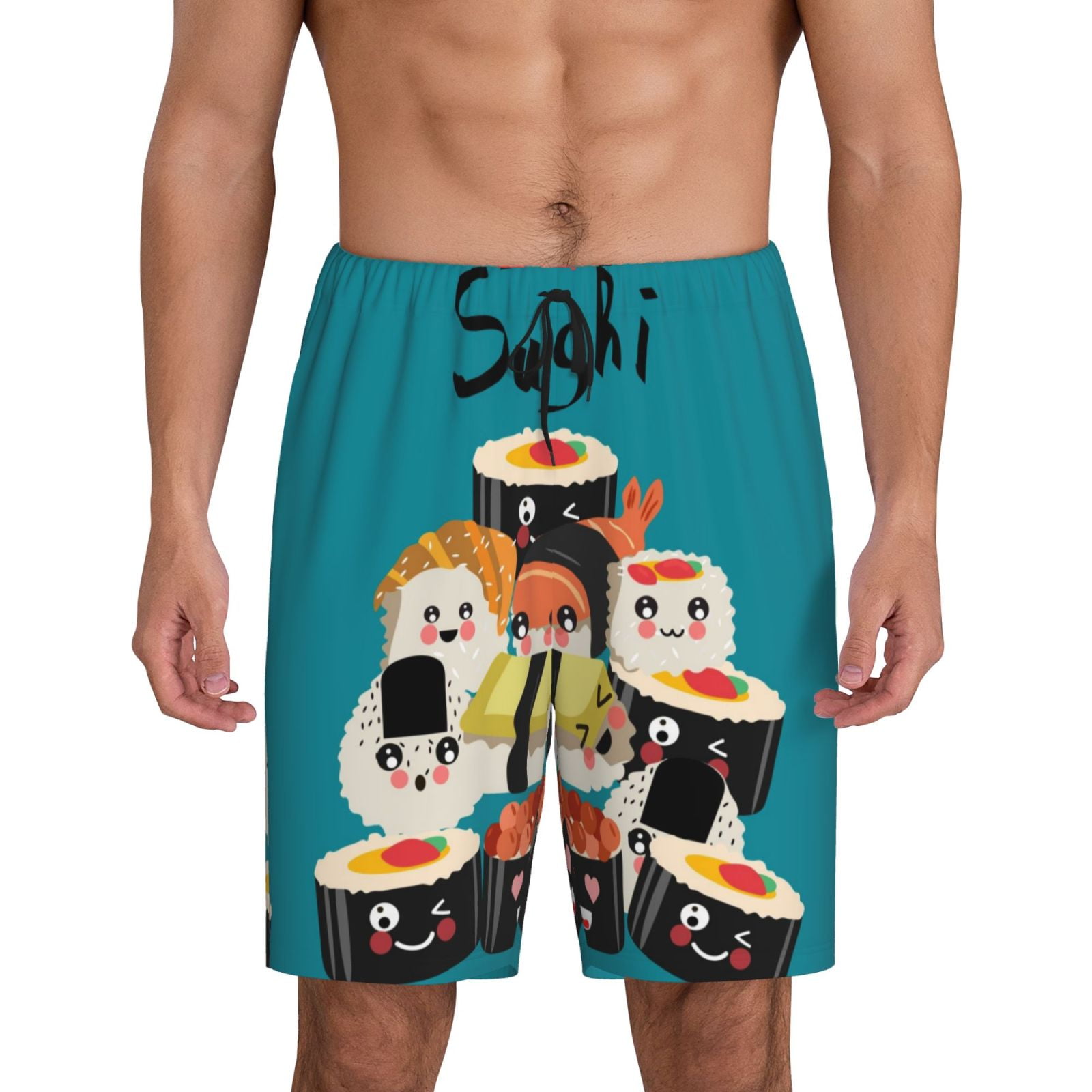 Tideii I Love Sushi Print Men's Short Pajama Pants, Elastic Pocket ...