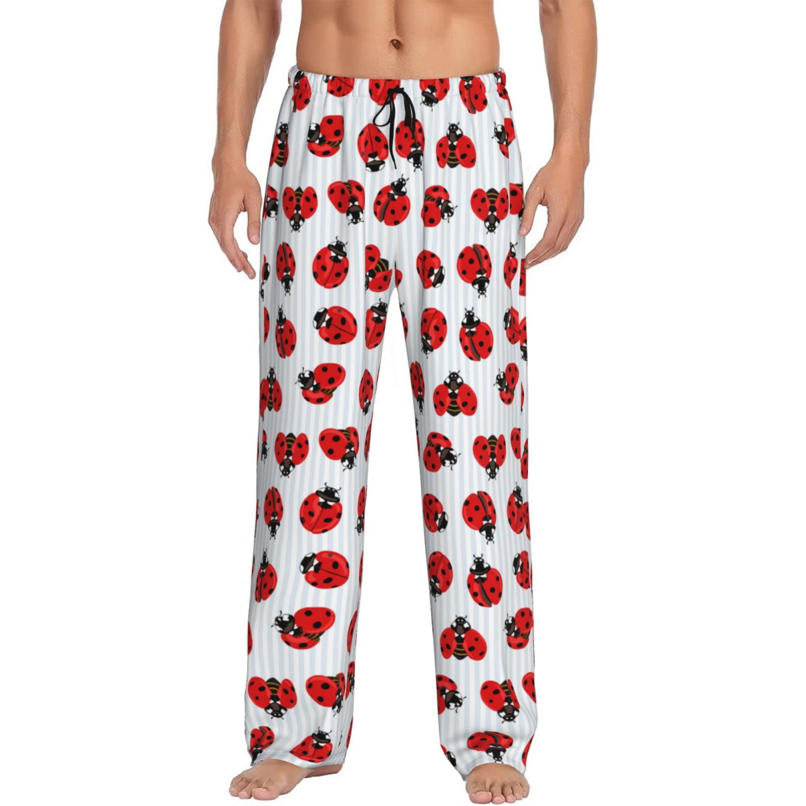 Tideii Ladybug On Blue Stripes for Men's Long Pajama Pants, Elastic ...