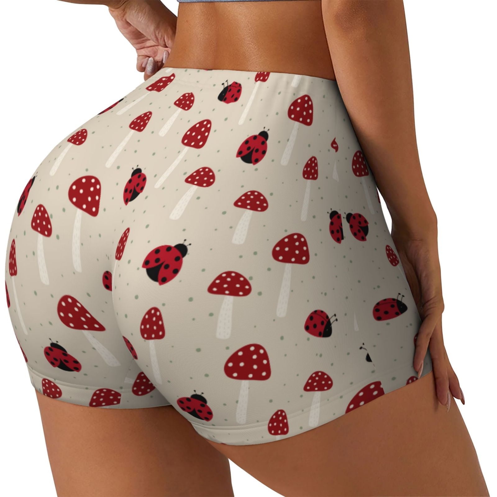 Tideii Ladybug With Mushroom for Women's Stretch Shorts, Elastic Waist ...
