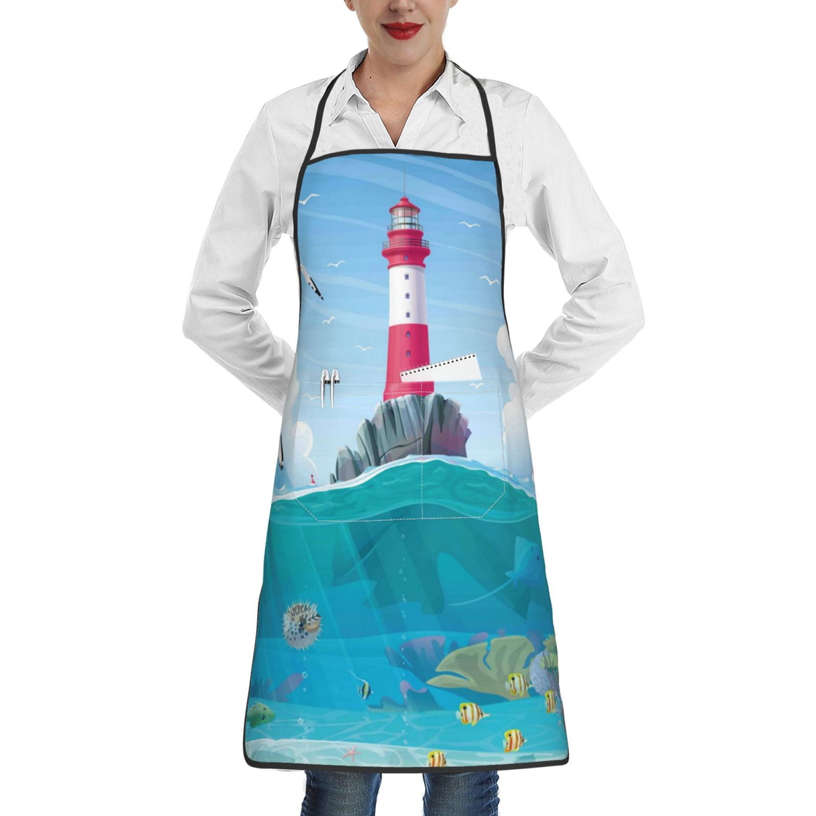Tideii Lighthouse Sea Port for Lock Hem Apron with Pockets, Stain and ...