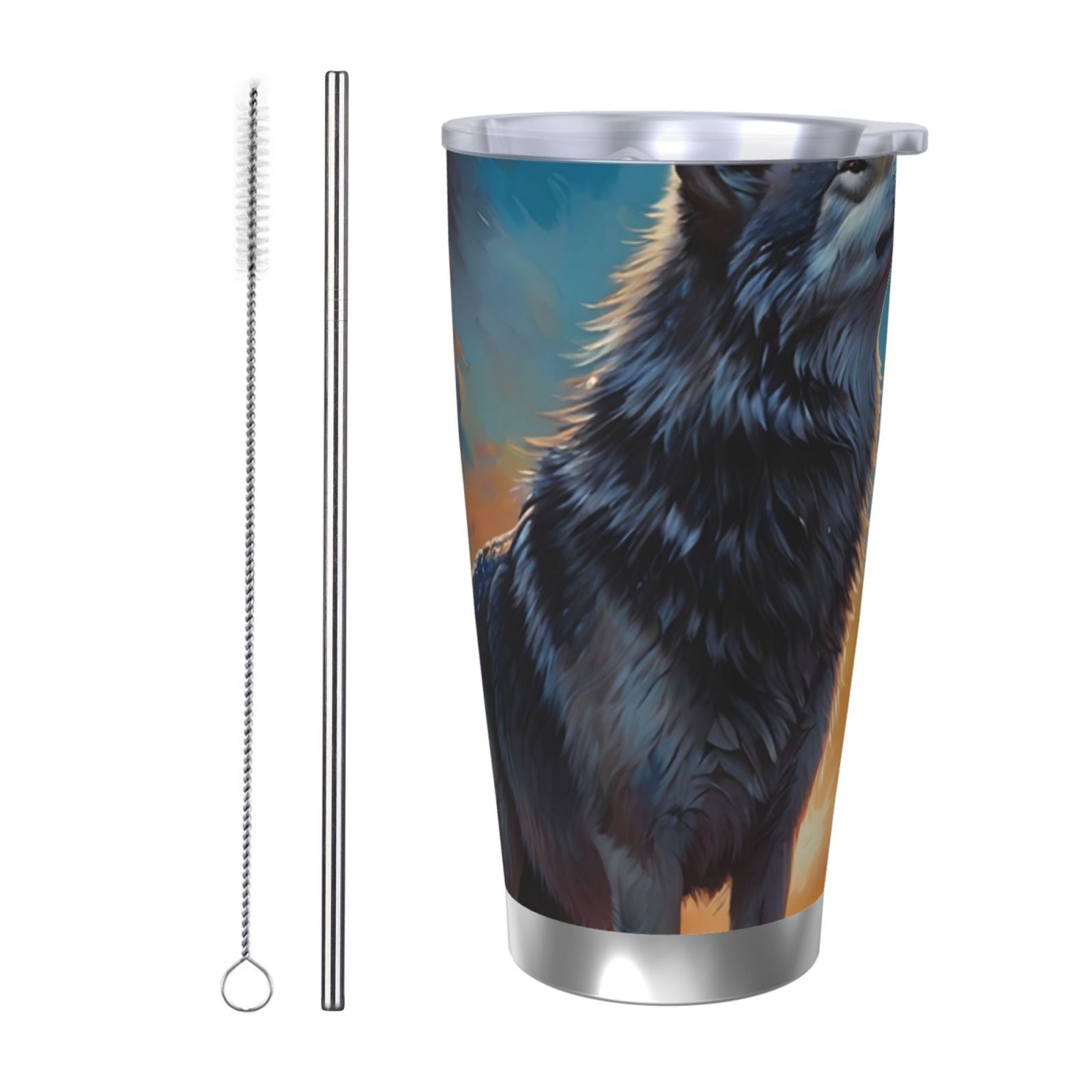 Tideii Moonlit Night Sky Wolf for 20OZ Car Cup, Stainless Steel Cold ...
