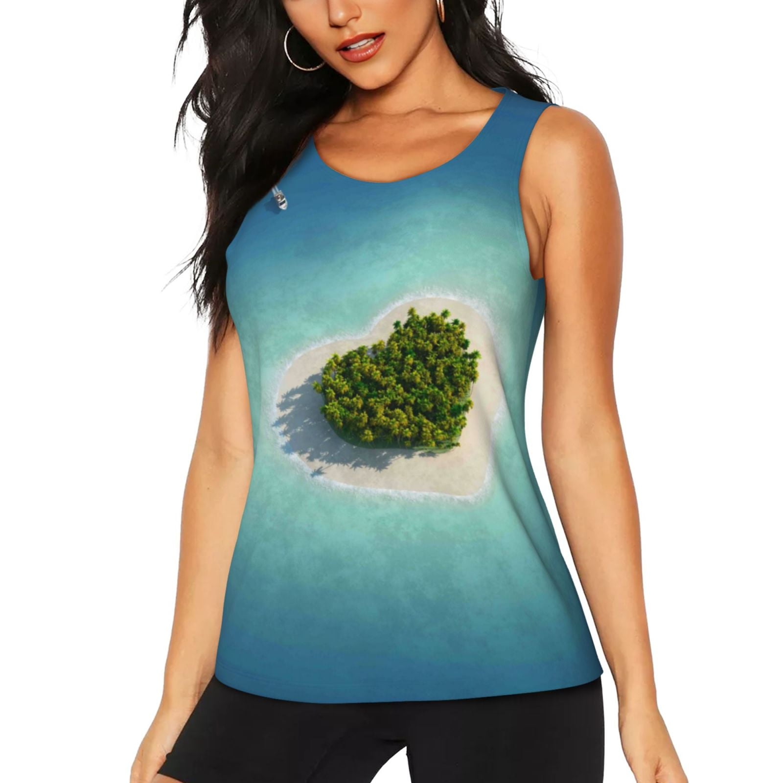 Tideii Paradise Island for Women's Quick-drying Vest, Sweat-wicking U-neck Seeveless Fitness ...