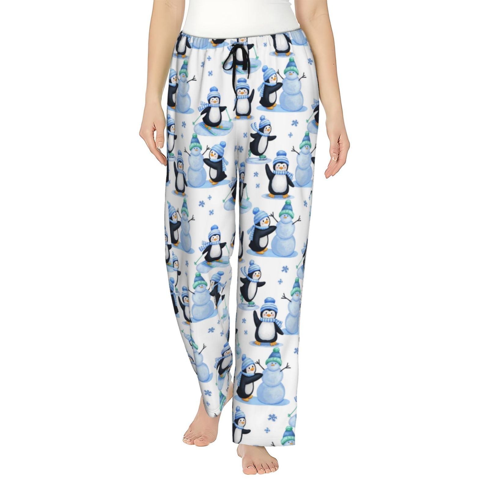 Tideii Playful Penguins and Snowmen for Women's Home Long Pajama Pants ...