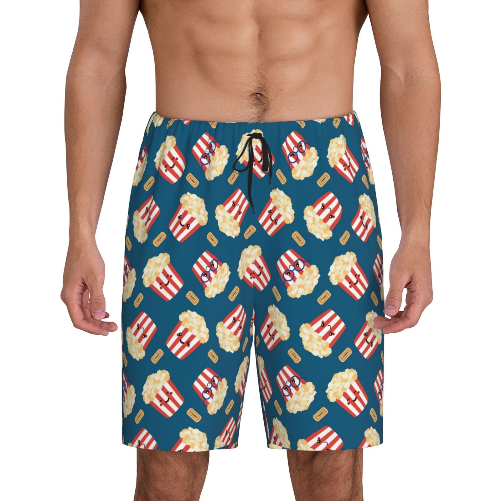 Tideii Popcorn With Glasses Print Men's Short Pajama Pants, Elastic ...