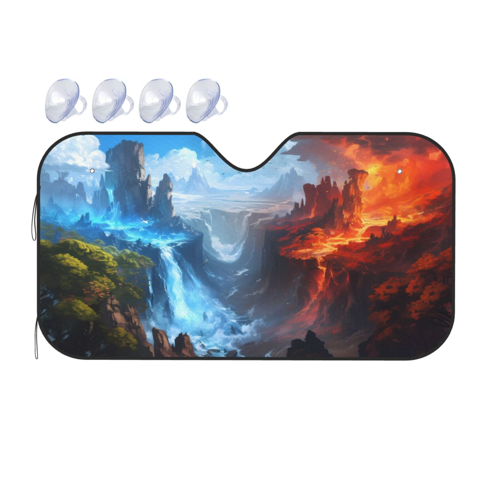 Tideii Red And Blue Fire Mountains for Car Windshield Visor, Foldable ...
