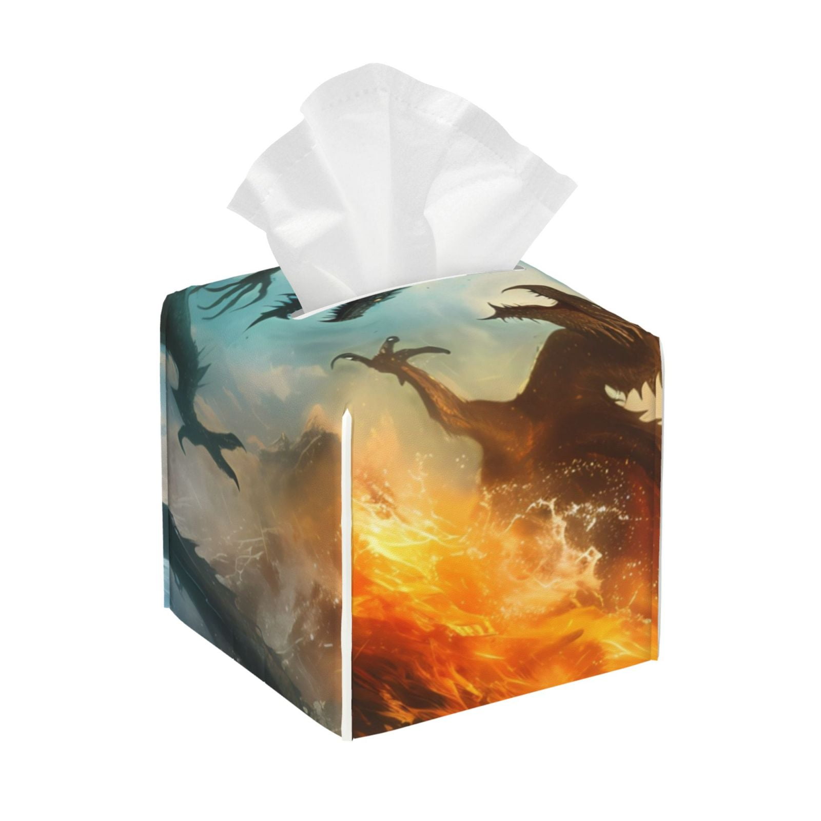 Tideii Red And Blue Flame Wave Dragon for Square Leather Tissue Box ...