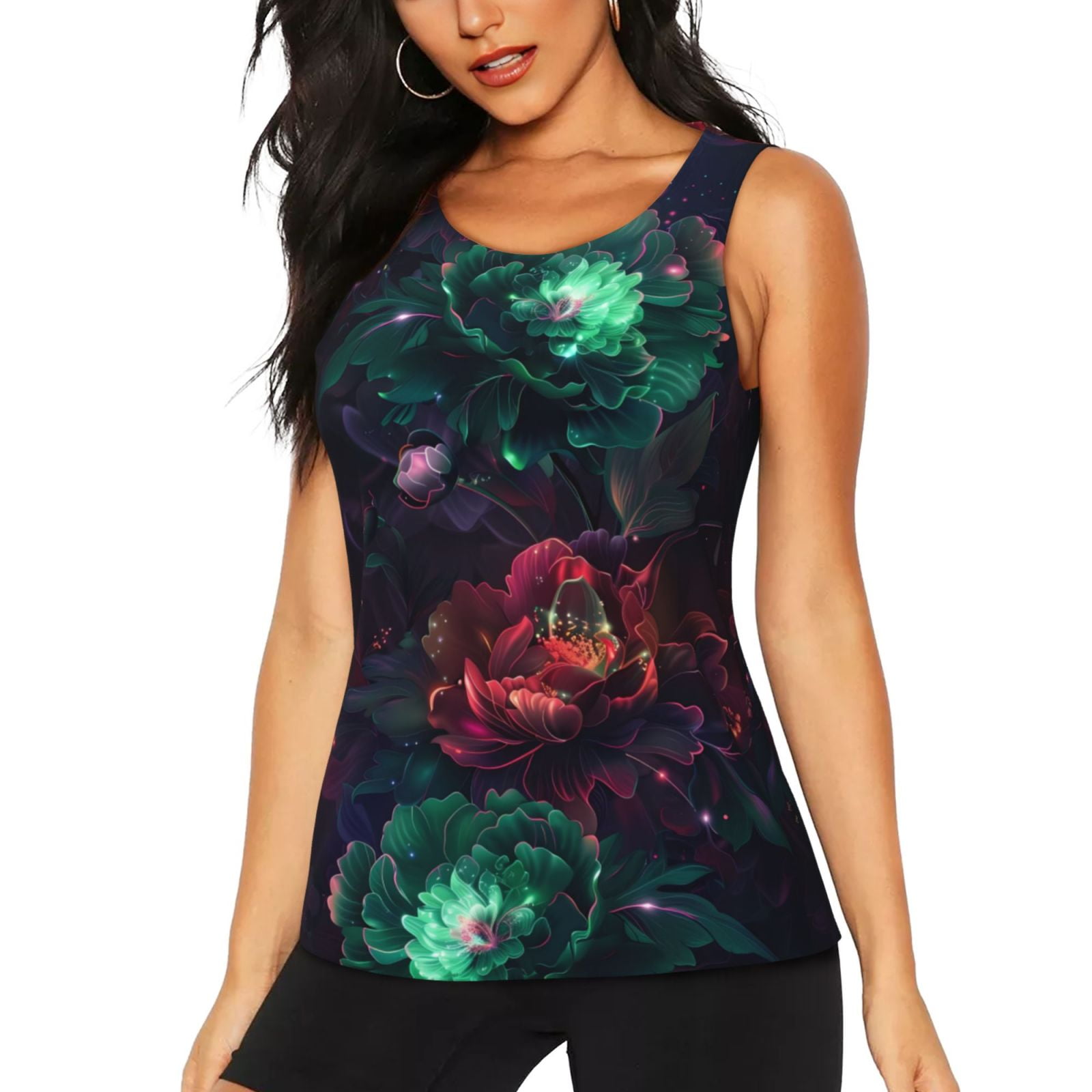 Tideii Red And Green Carnation for Women's Quick-drying Vest, Sweat-wicking U-neck Seeveless ...