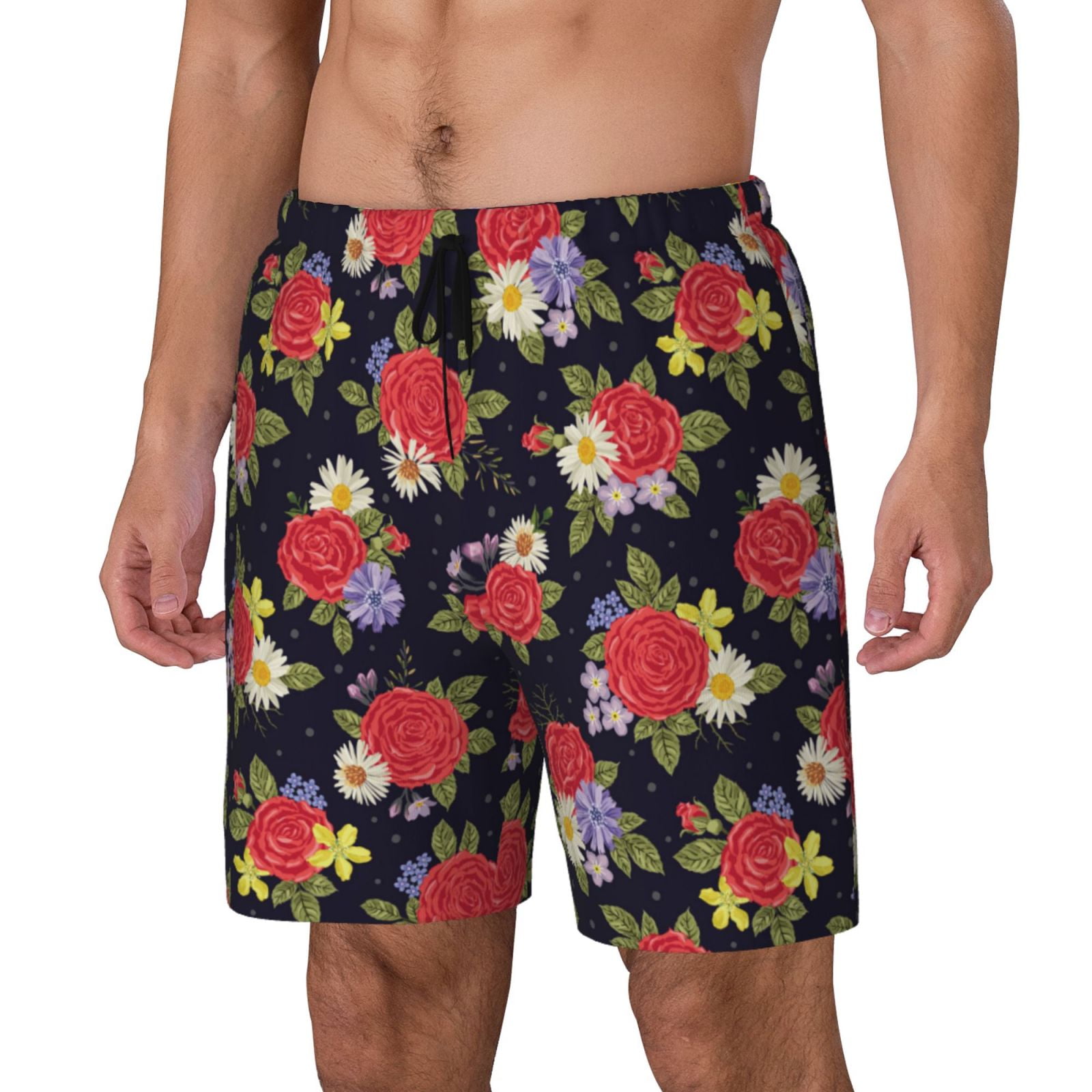 Tideii Red Rose Flower for Men's Double Layer Swimming Trunks with ...