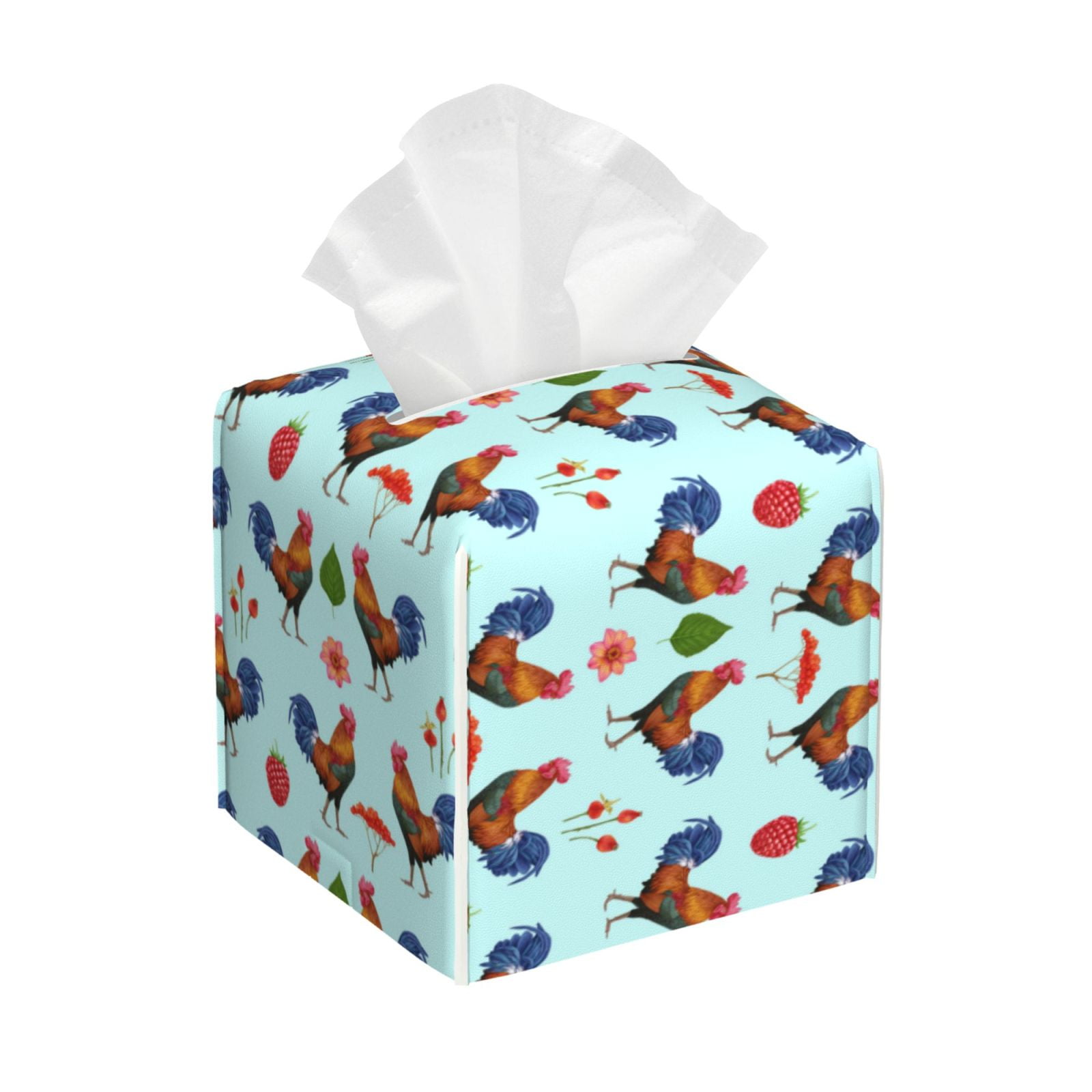 Tideii Roosters And Plants for Square Leather Tissue Box, PVC ...