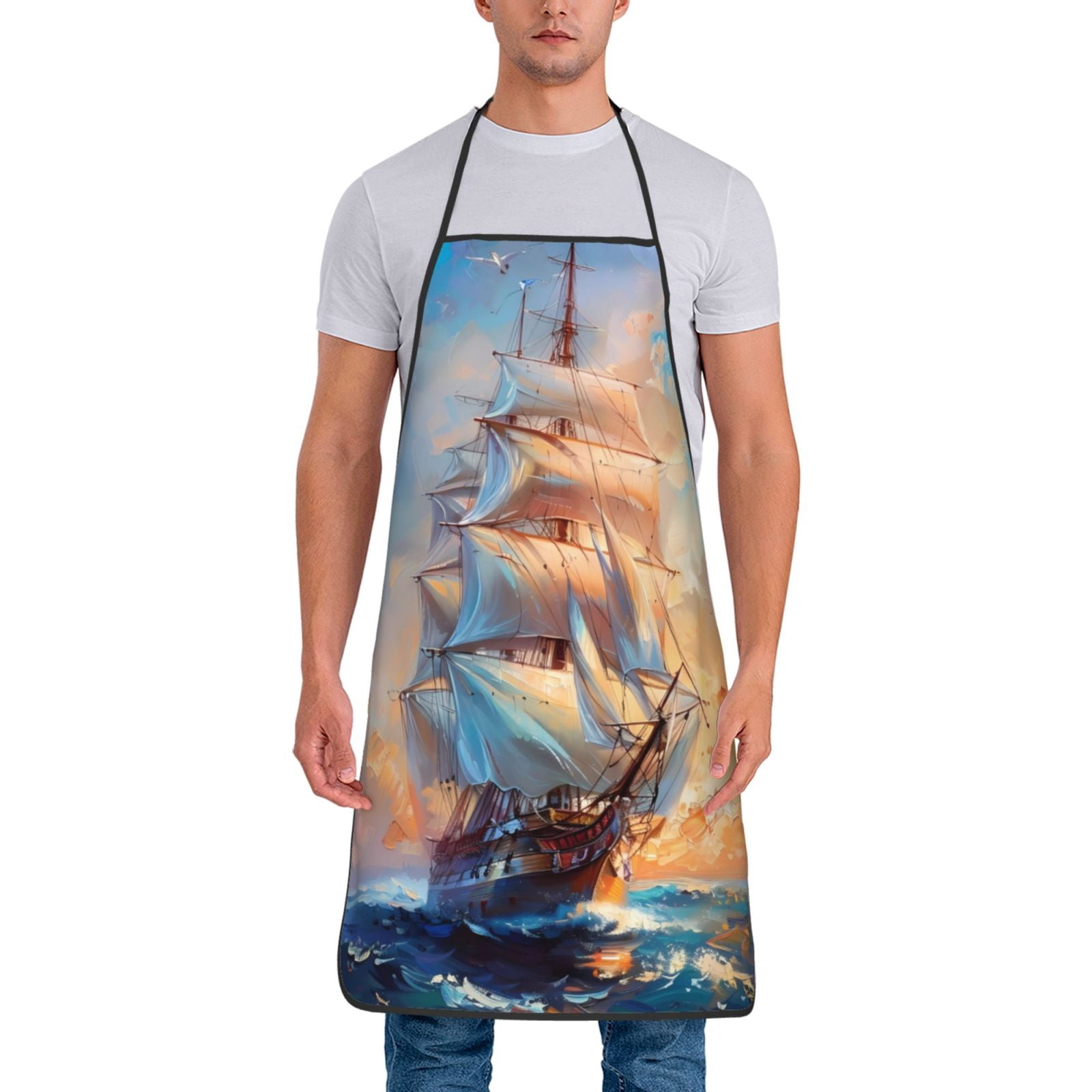 Tideii Sailing Ship Ocean Sunset for Tie-up Apron, Unisex Waterproof ...