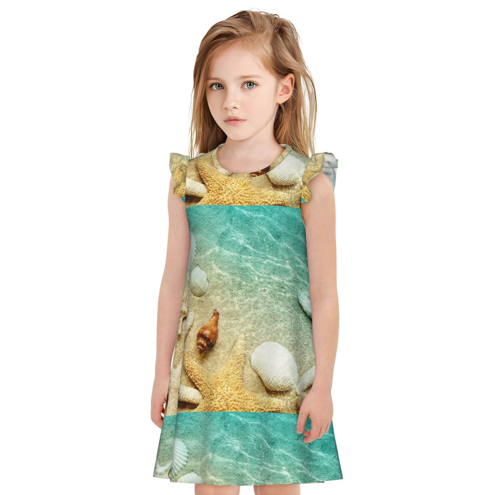 Tideii Starfish And Seashell On The Beach for Girls' Flying Sleeves ...