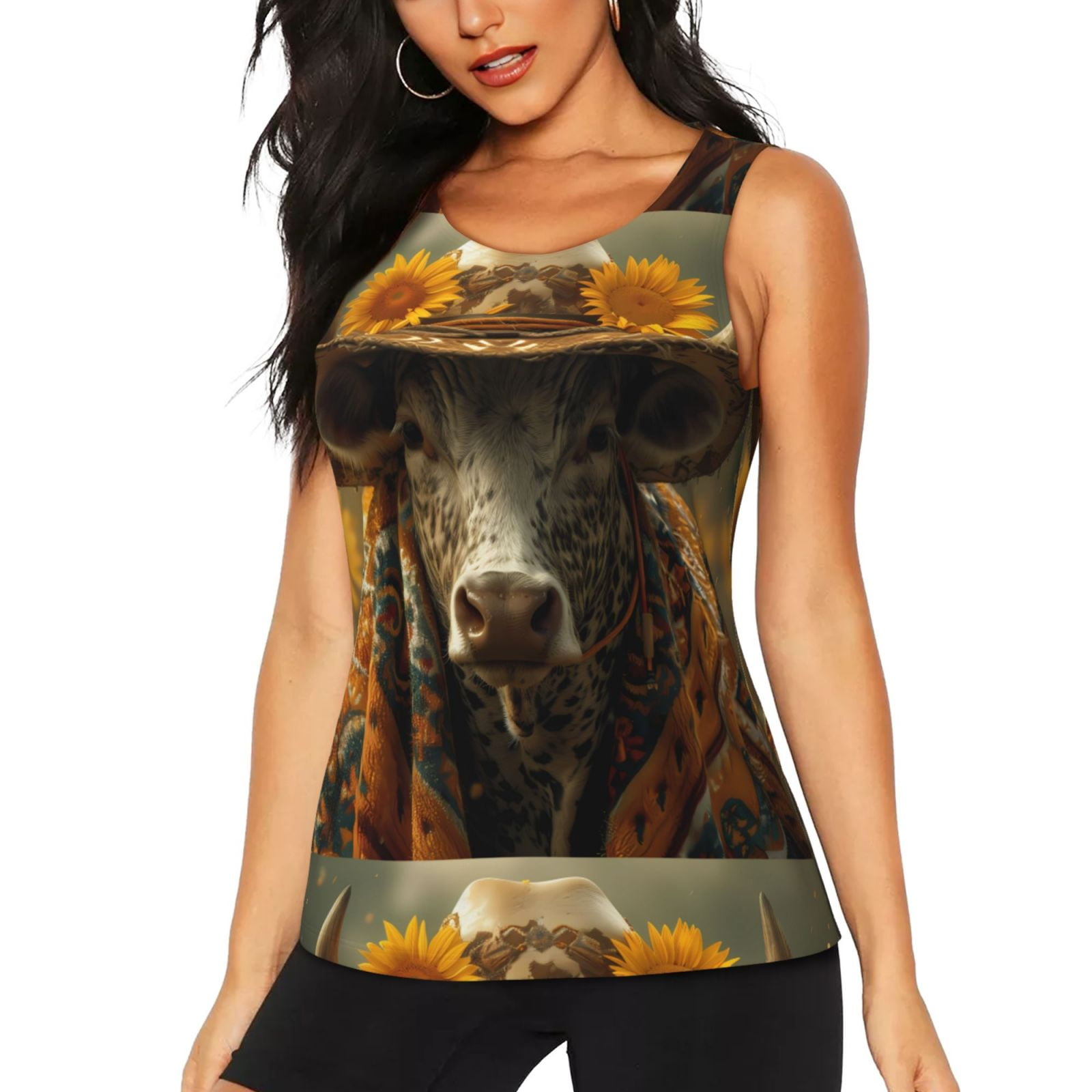 Tideii Sunflower Cowboy Hat Cow for Women's Quick-drying Vest, Sweat ...