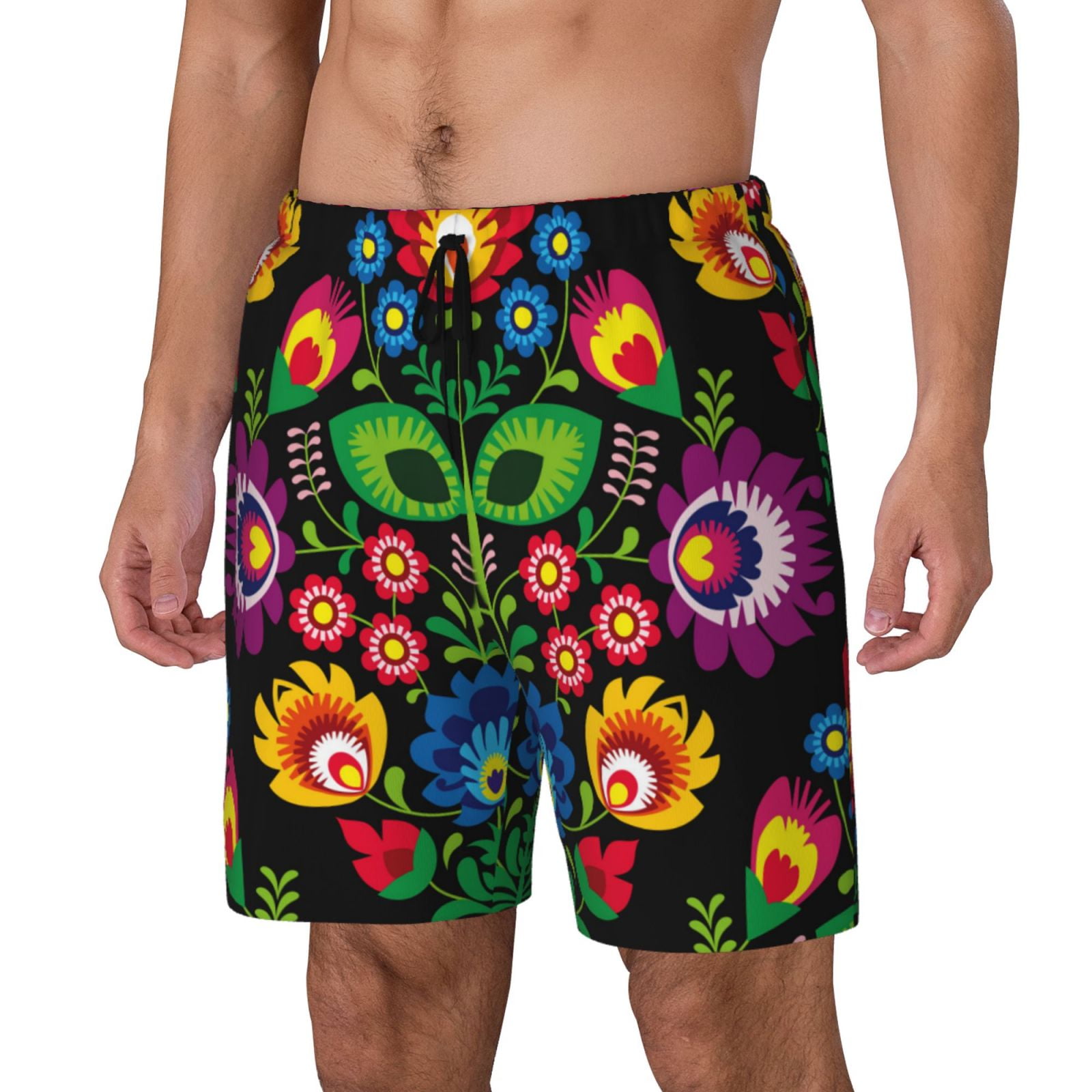 Tideii Traditional Floral Polish for Men's Double Layer Swimming Trunks ...