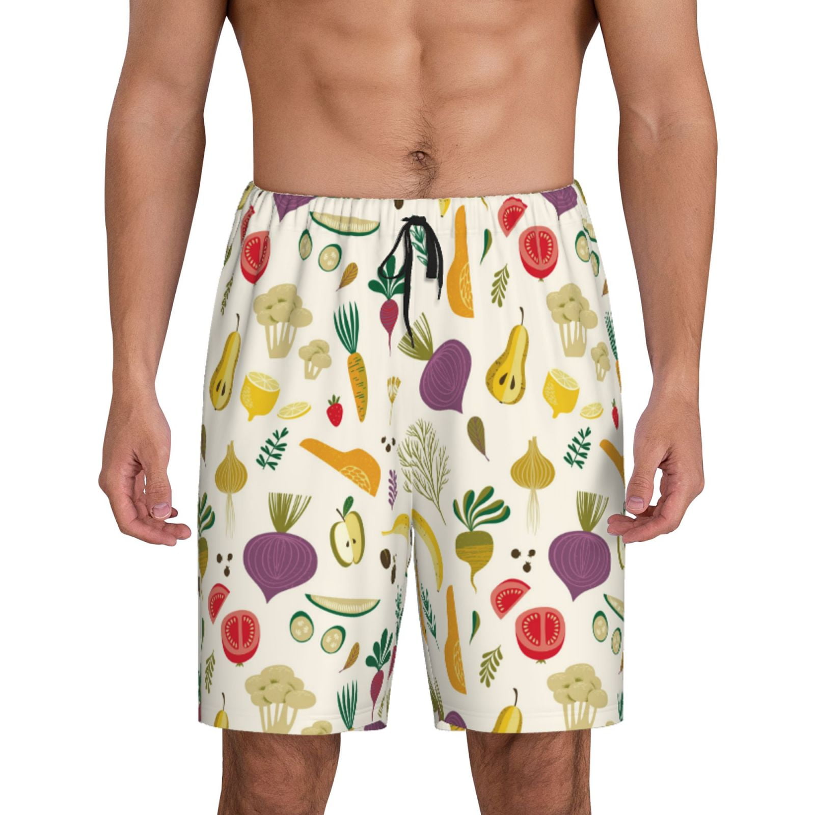 Tideii Vegetable Print Men's Short Pajama Pants, Elastic Pocket Summer ...