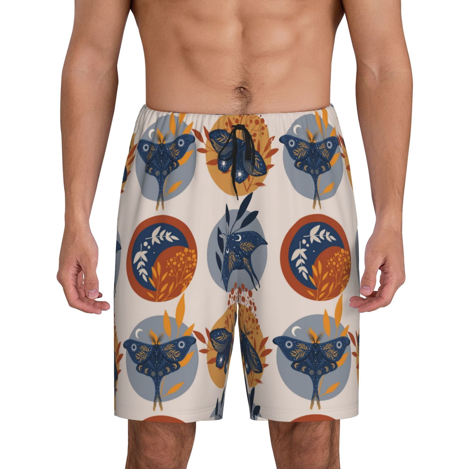 Tideii Vintage Botanical Butterfly Art Print Men's Short Pajama Pants ...