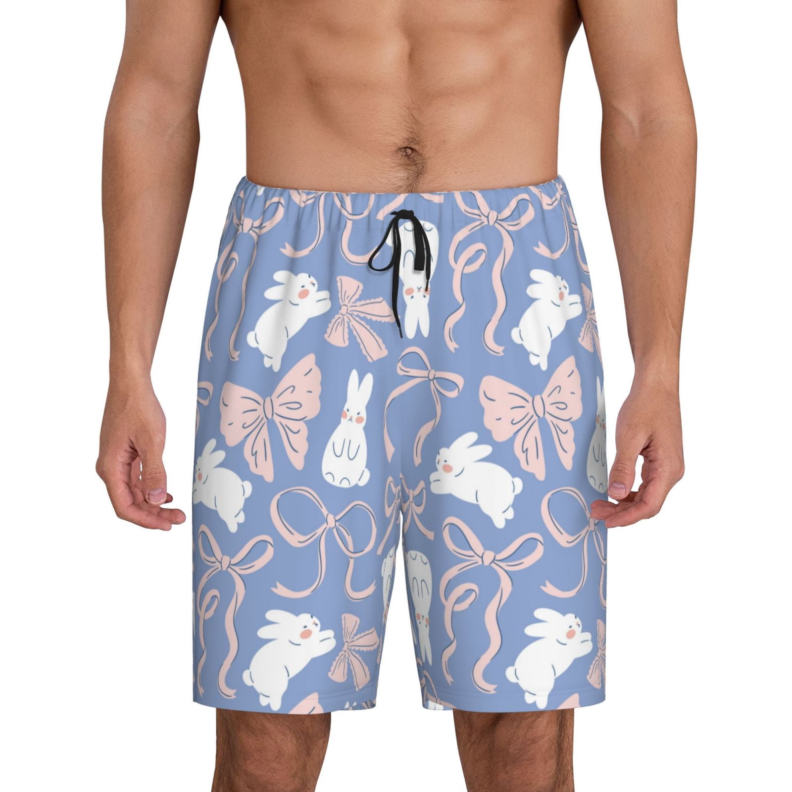 Tideii Vintage Easter Print Men's Short Pajama Pants, Elastic Pocket ...