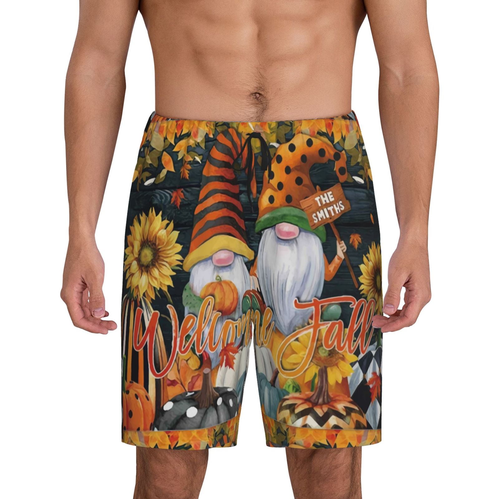 Tideii Welcom Fall Print Men's Short Pajama Pants, Elastic Pocket ...