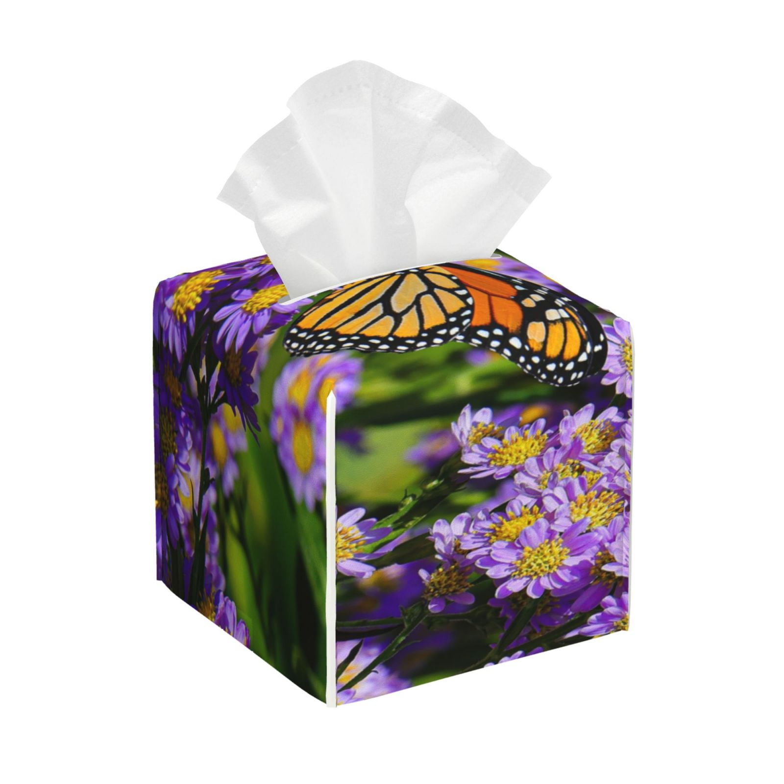 Tideii butterflies and Gardens for Square Leather Tissue Box, PVC ...