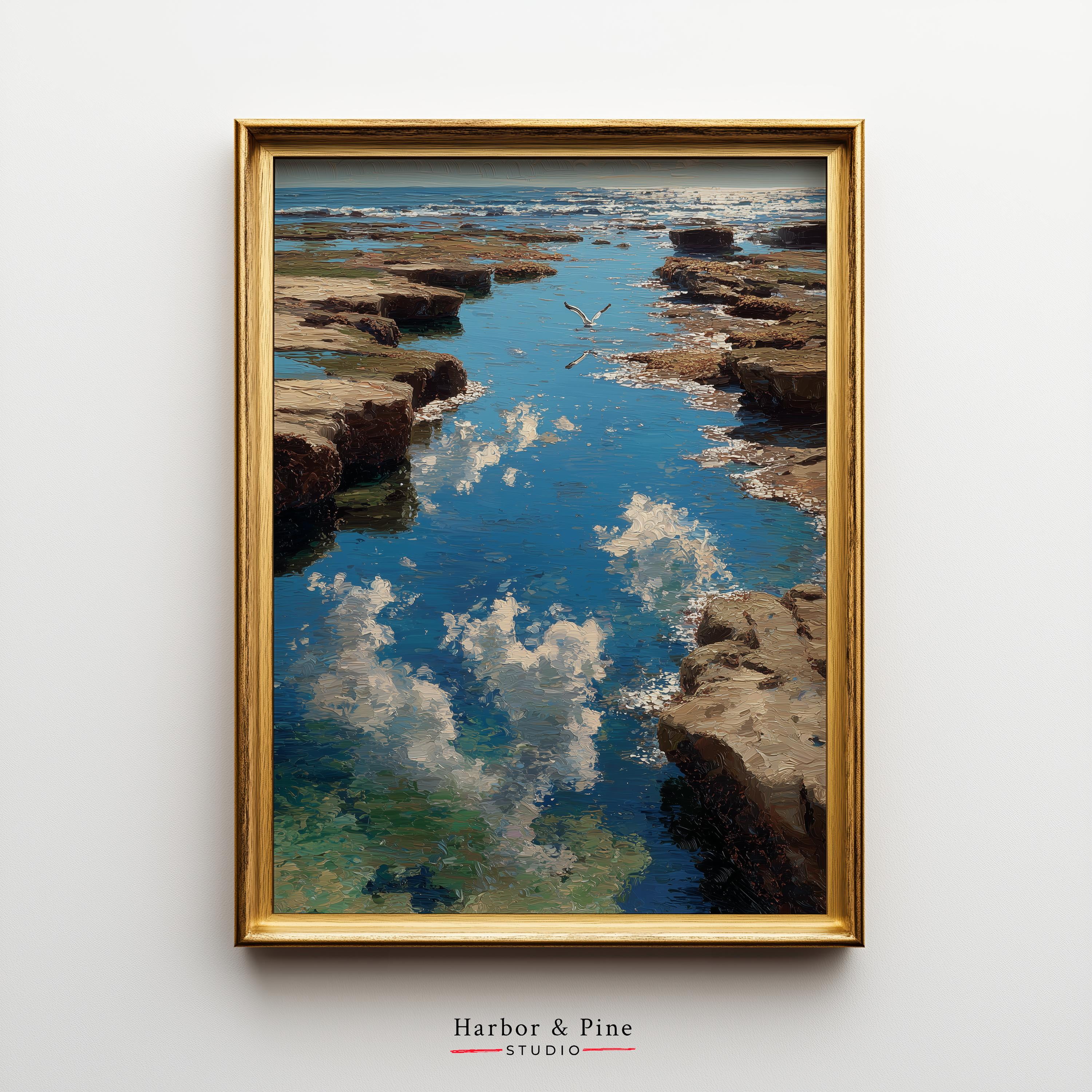 Tidepool Reflection Art Print - Moody Coastal Wall Art, Sky And Sea ...