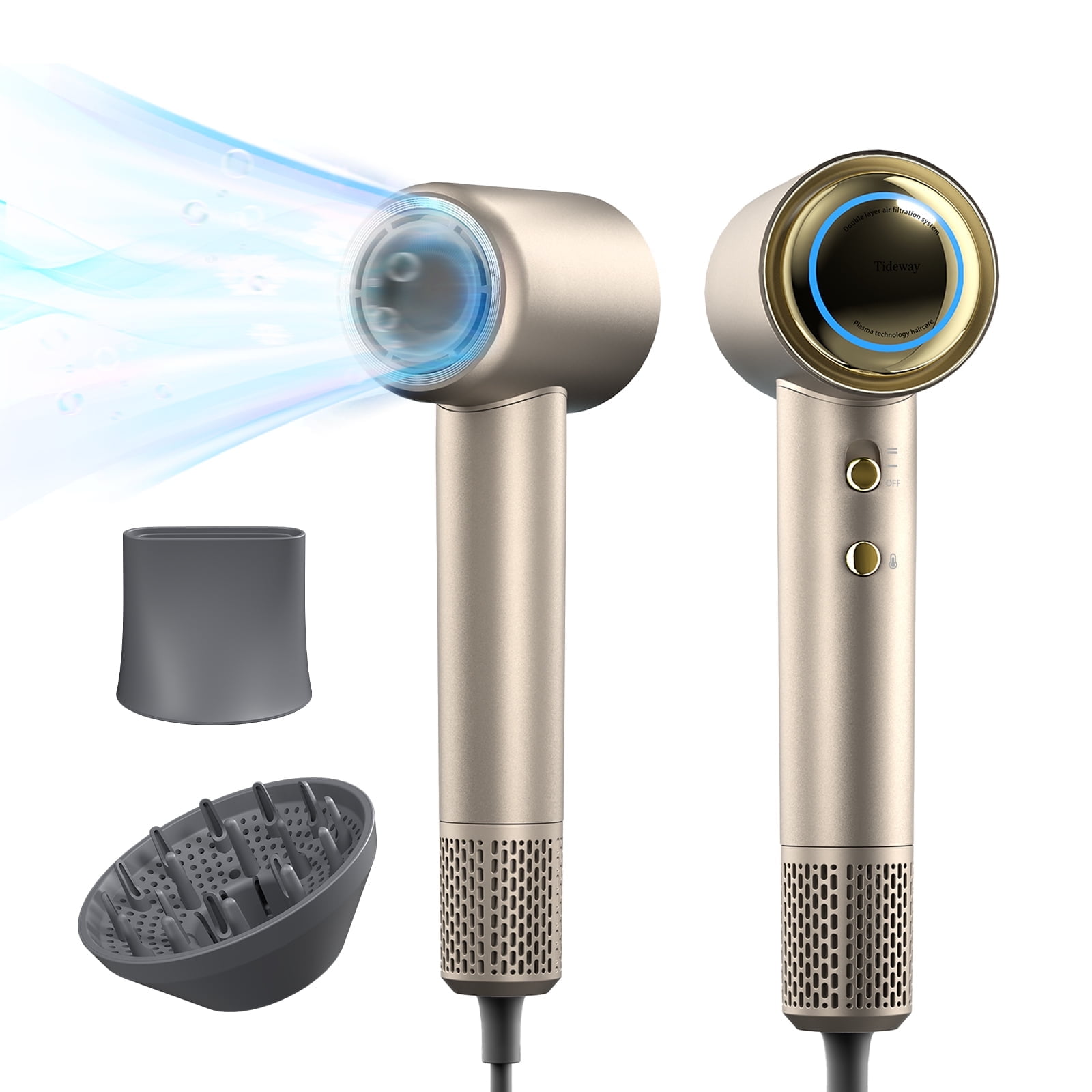 Tideway H11 High-Speed Hair Dryer with Diffuser, Gold, 110,000 RPM ...