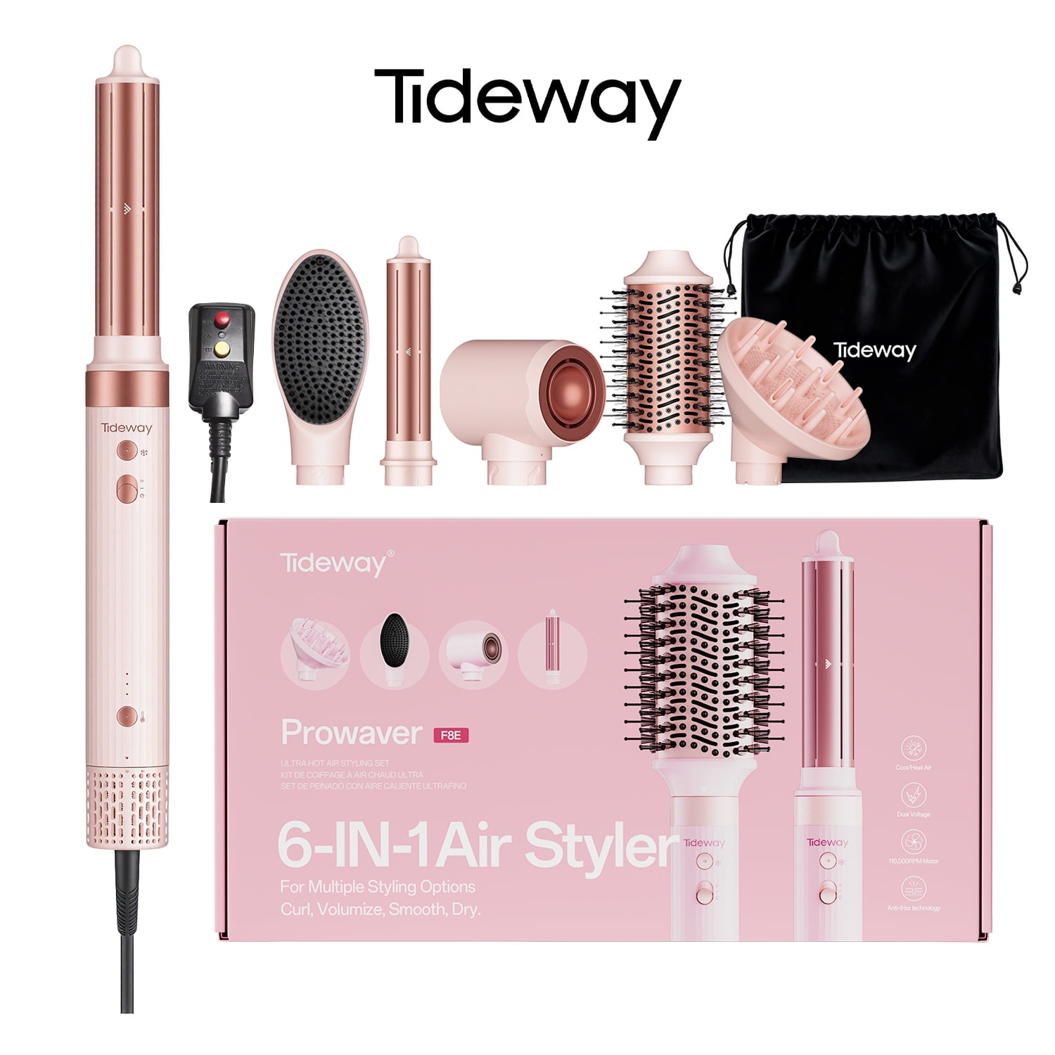 Tideway Prowaver 6-in-1 Hot Air Styler Wrap, Ionic Dual Voltage Hair ...