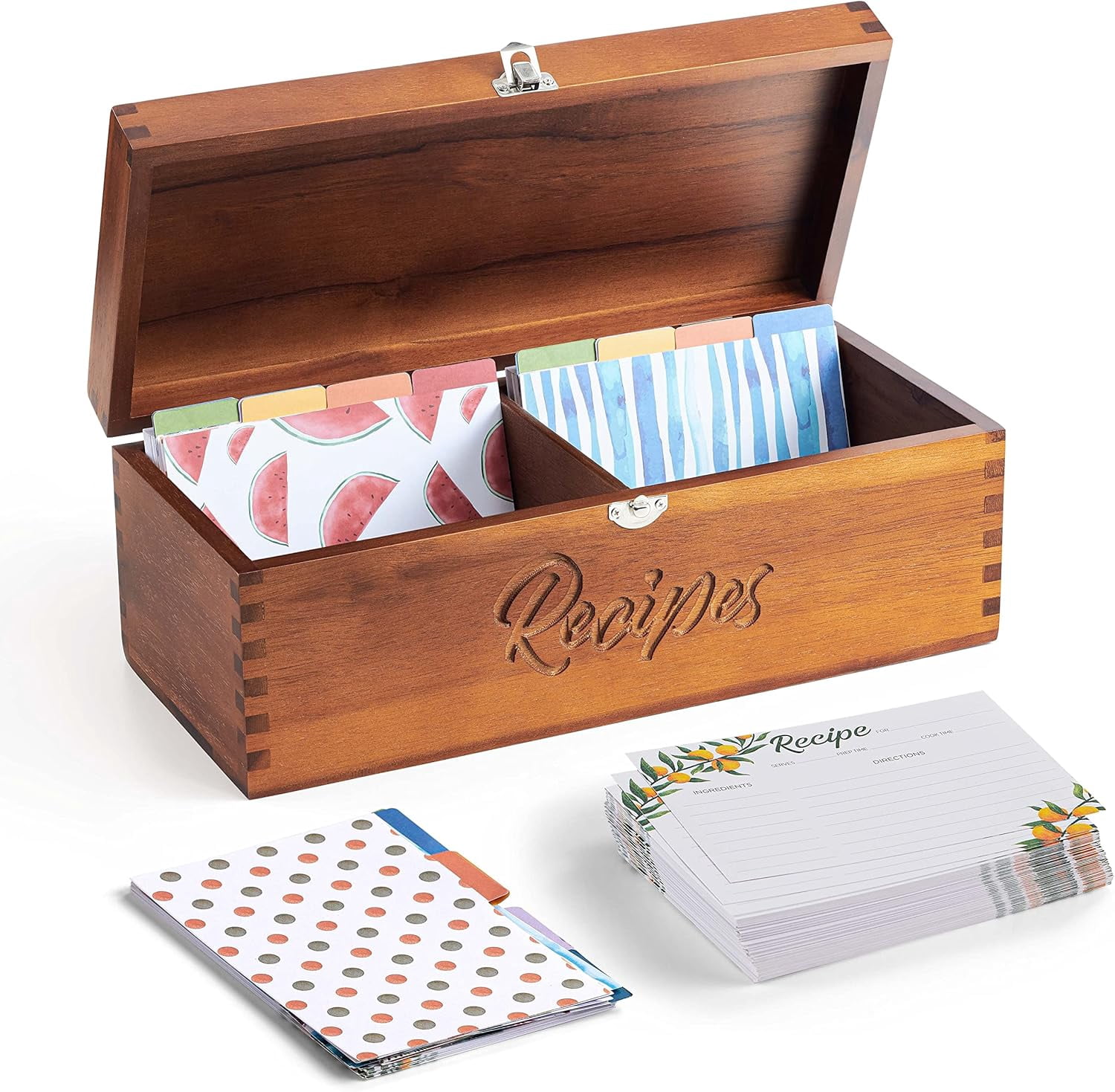 Tidita Acacia Wood Recipe Box with Cards - Blank Recipe Box Wooden Set ...