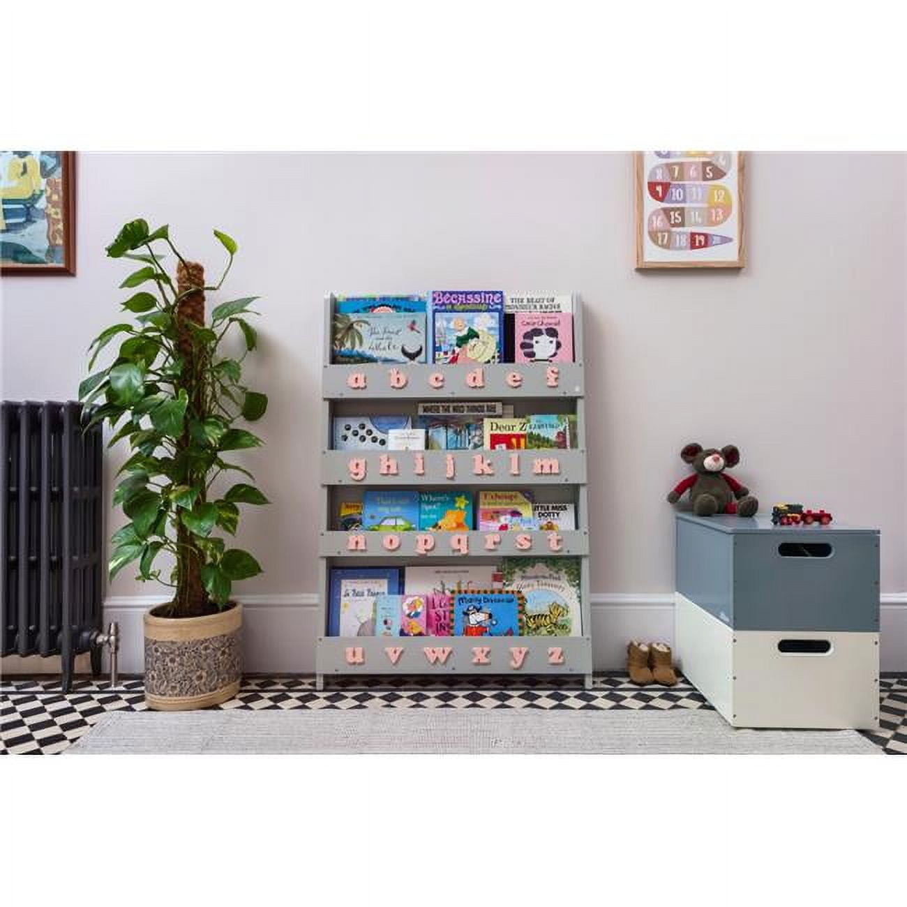 Tidy Books BC-LCPGPK Kids Bookshelf with Rose Pink Alphabet, Grey ...