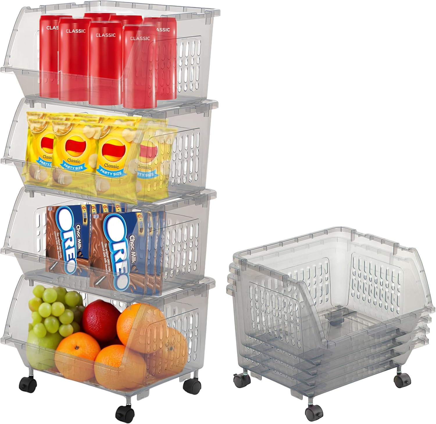 TidyFriend Plastic Stackable Bins - 4 Pack Large Stacking Bins Open ...