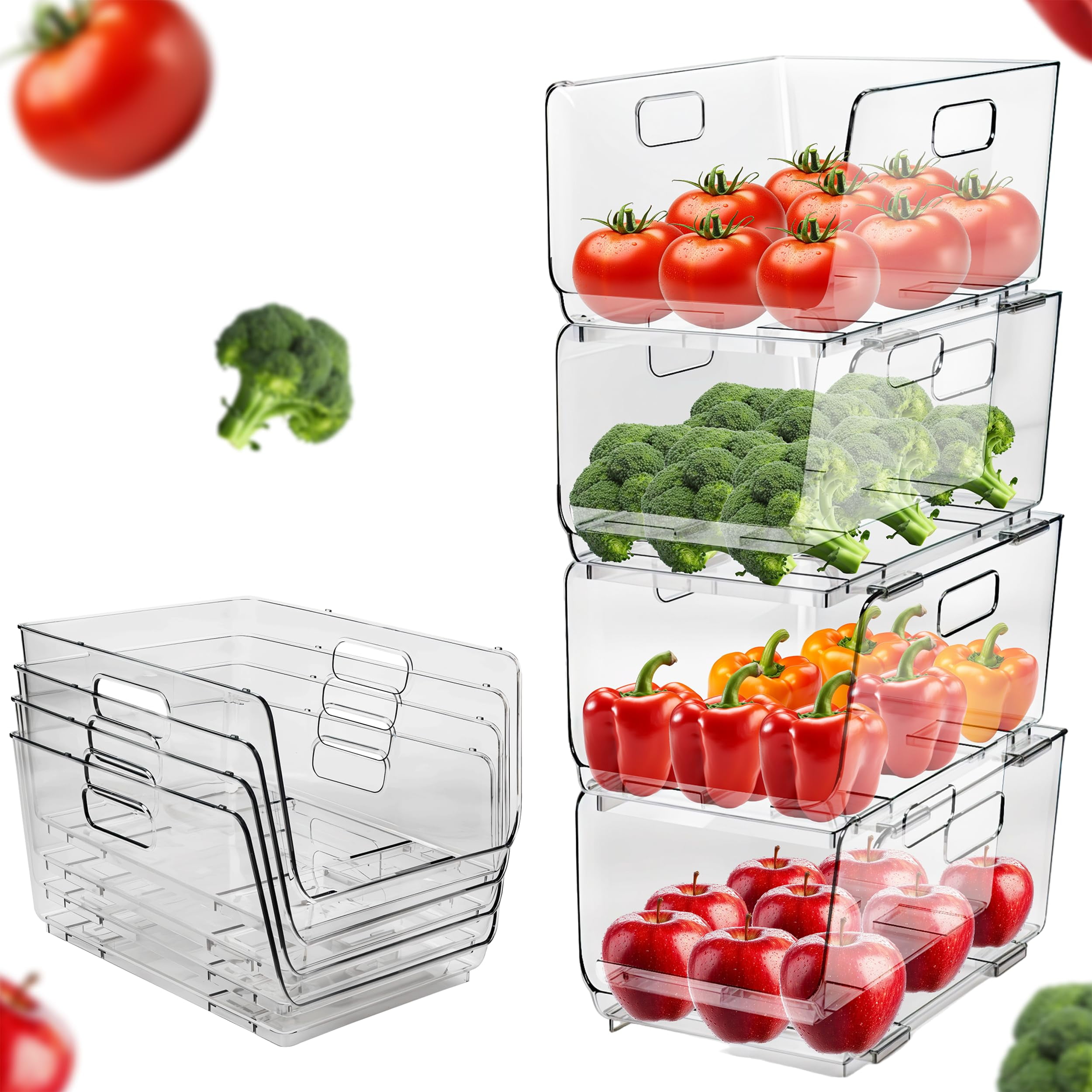 TidyFriend Plastic Stackable Bins for Pantry, 4 Pack Stacking Bins Open ...