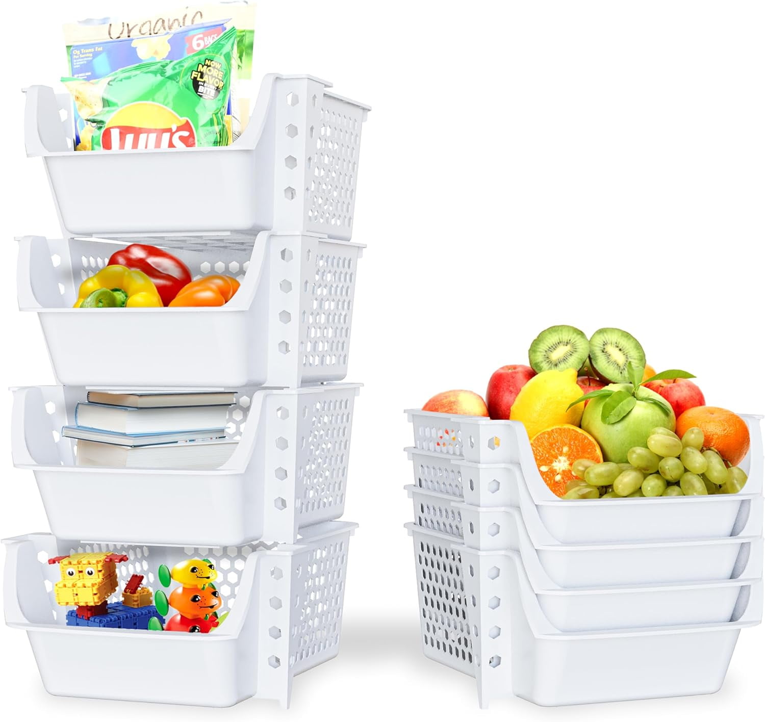 TidyFriend Plastic Stackable Bins for Pantry, 4 Pack Stacking Bins Open ...