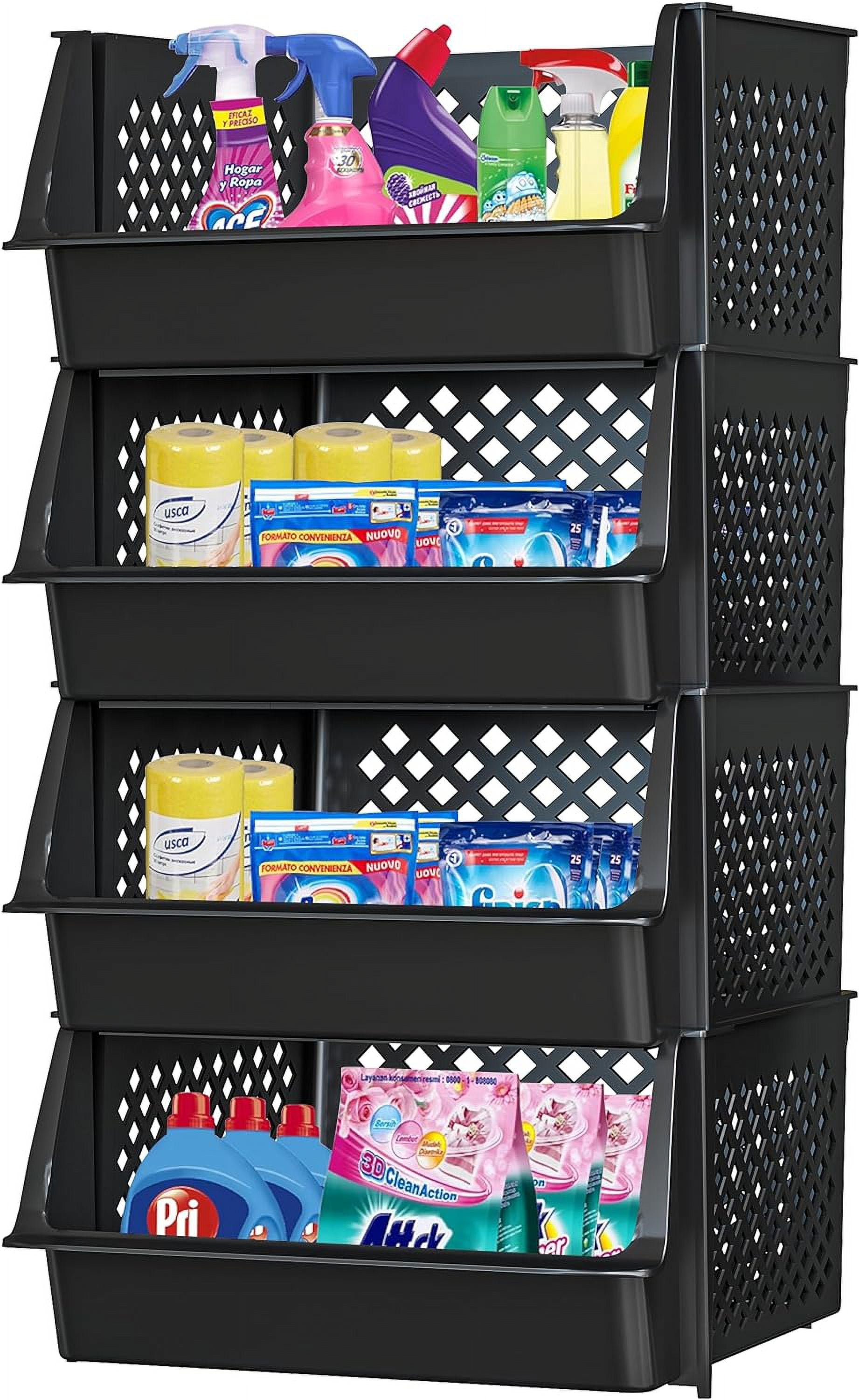 TidyFriend Plastic Stackable Storage Bins Grey - 3 Pack Open Front ...