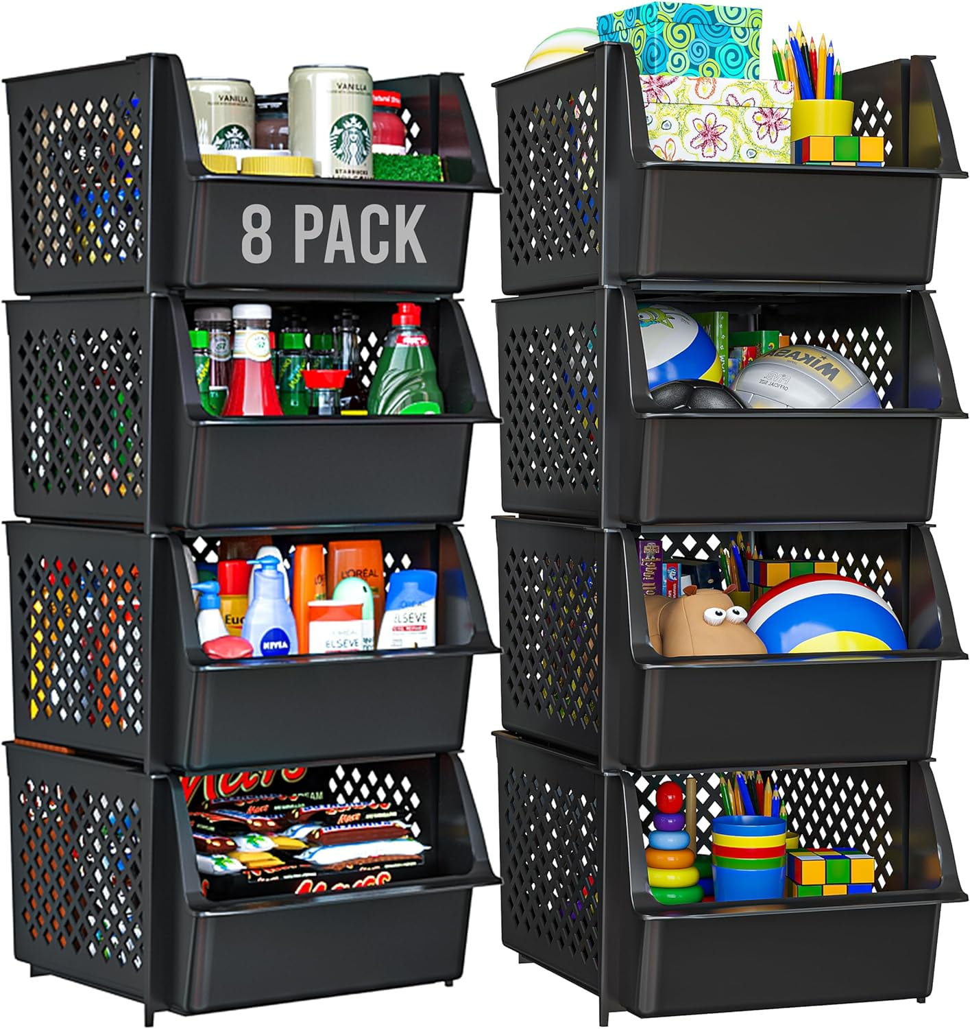 TidyFriend Plastic Stackable Storage Bins for Pantry - 8 Pack Stackable ...
