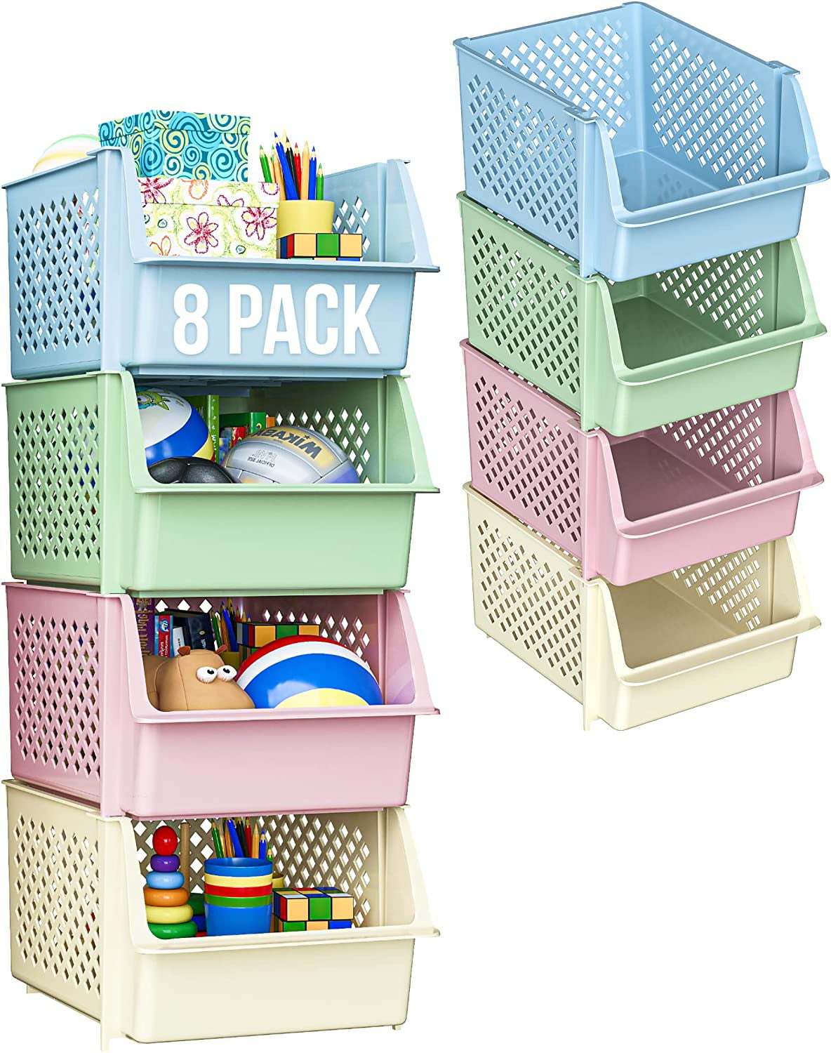 TidyFriend Plastic Stackable Storage Bins for Pantry , 8 Pack Stackable ...