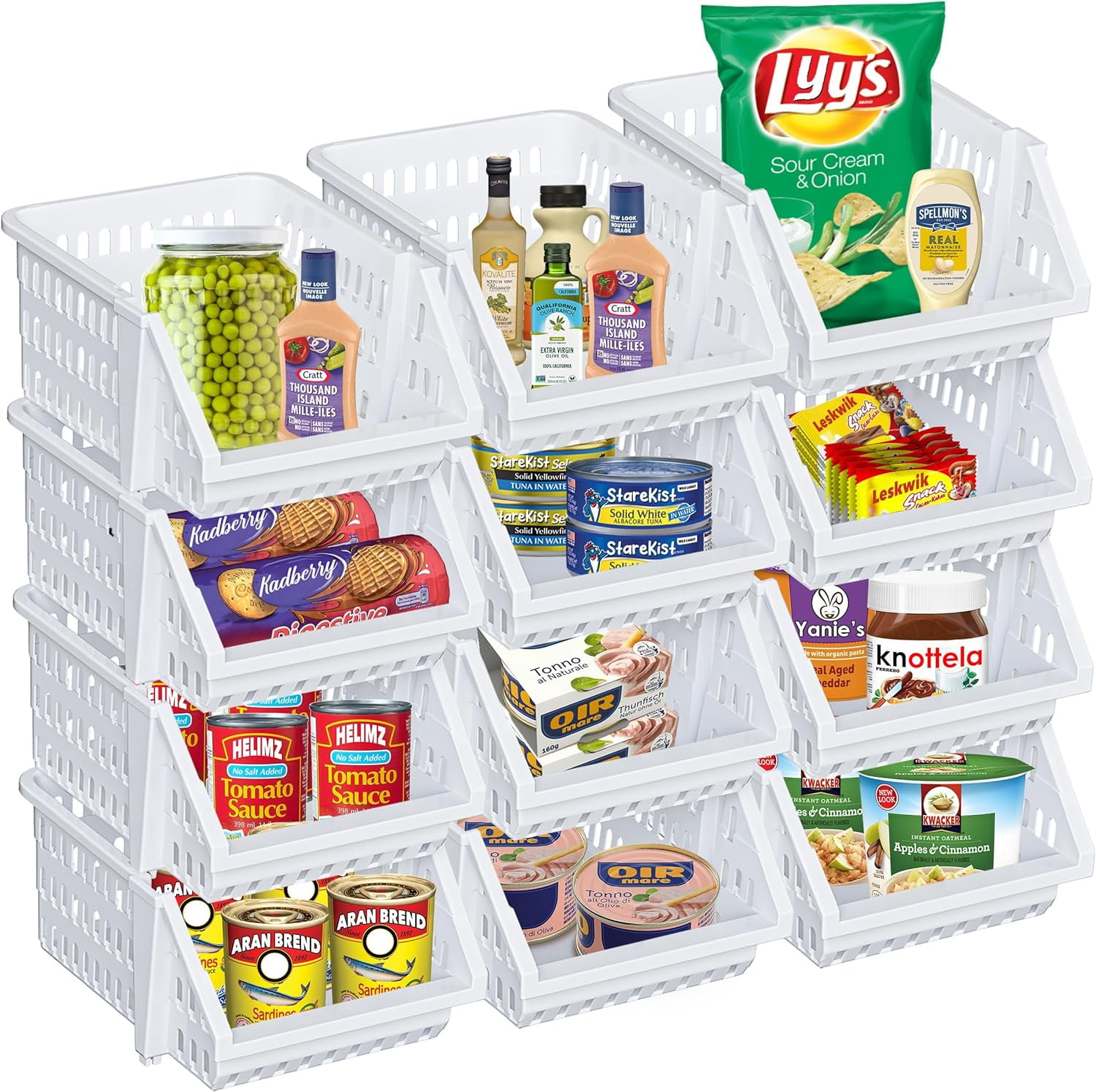 TidyFriend Small Plastic Stackable Storage Bins for Pantry,12 Pack ...