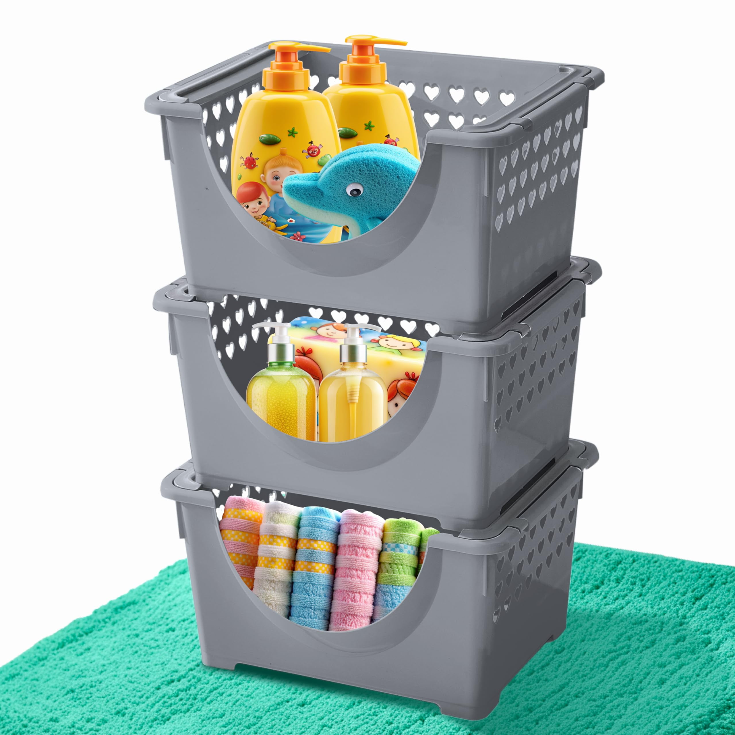 TidyFriend Stackable Open Front Storage Bins 3 Pack, Small Plastic ...