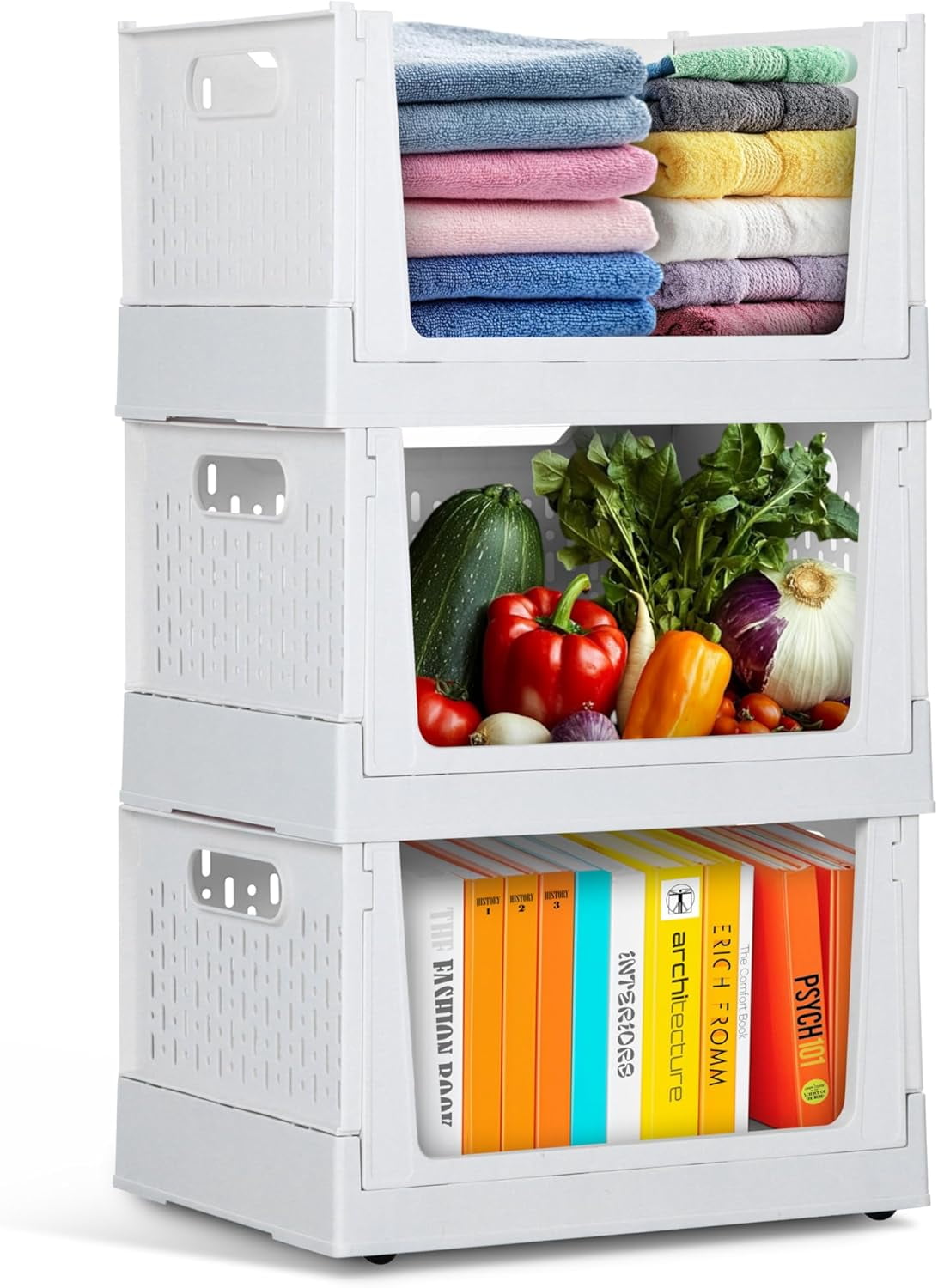 TidyFriend Stackable Storage Bins with Wheels, 3 Pack Foldable Storage ...