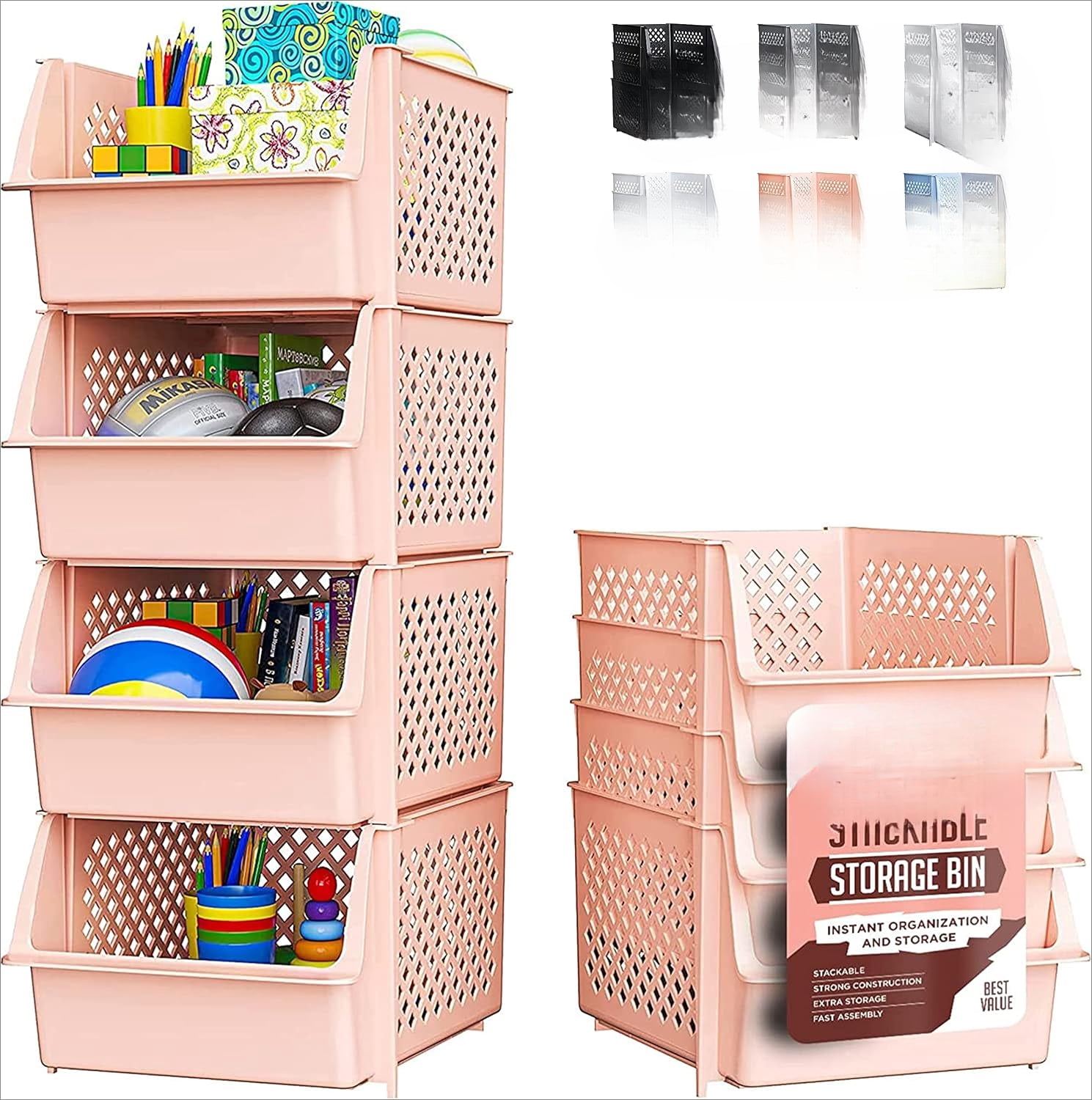 TidyFriend Stackable Storage Bins for Pantry, 4 Pack Stackable Bins For ...