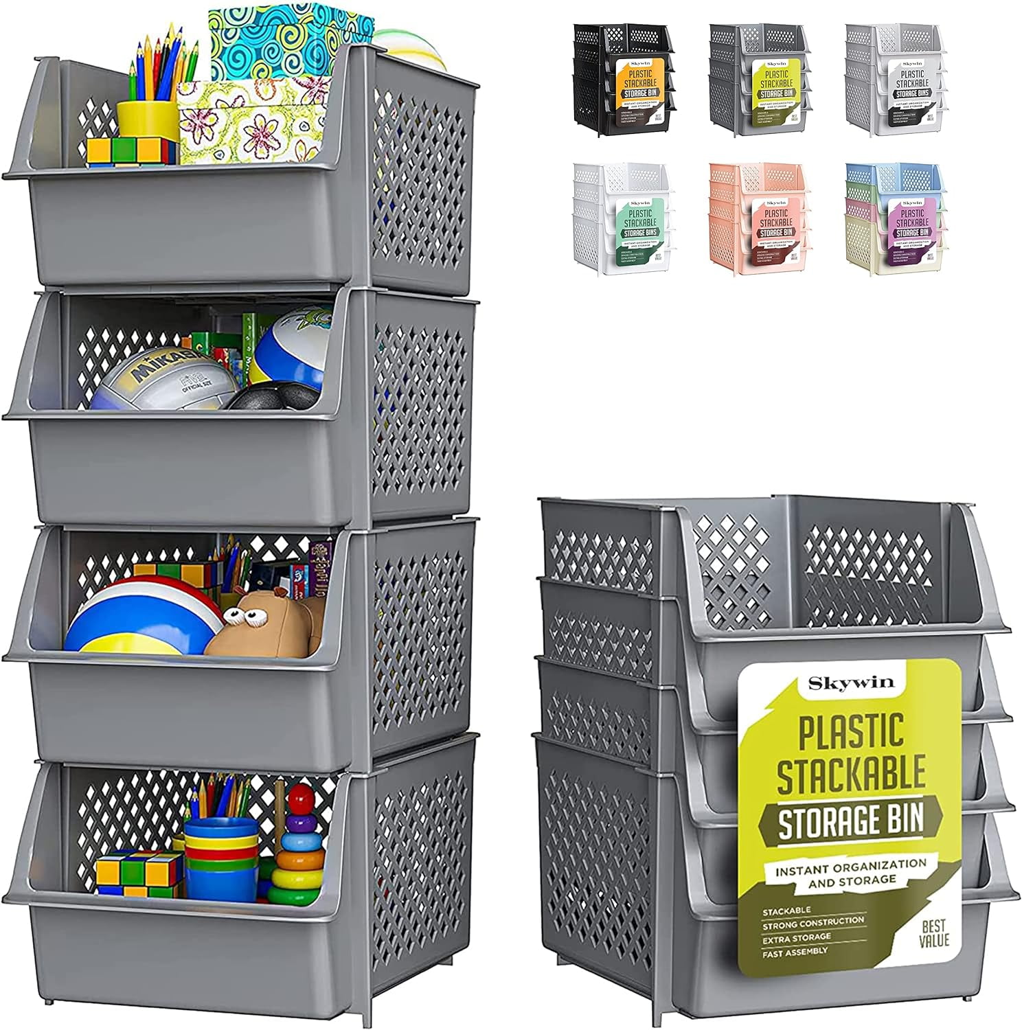 TidyFriend Stackable Storage Bins for Pantry, 4 Pack Stackable Bins For ...
