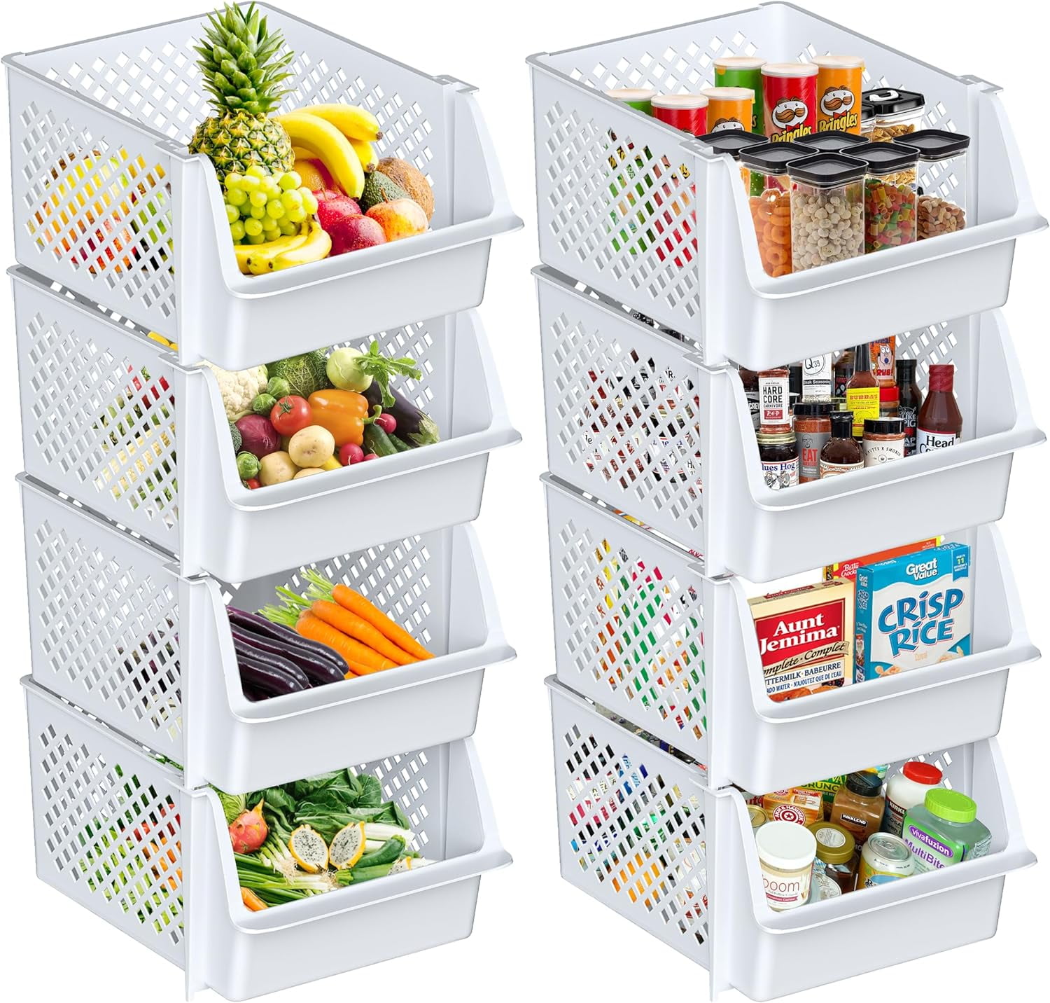 TidyFriend Stackable Storage Bins for Pantry - 8 Pack Stackable Bins ...