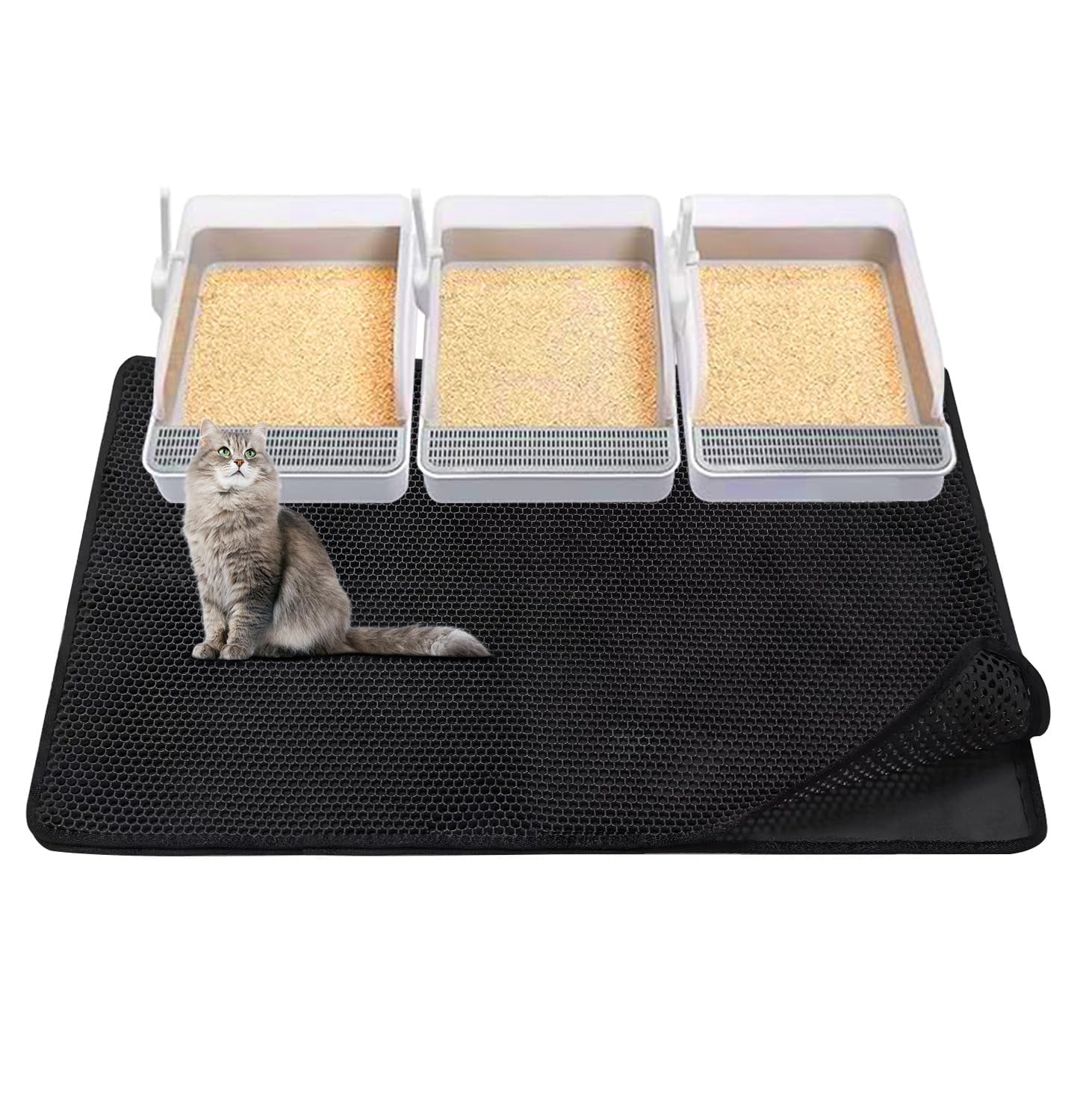 TidyNuts Cat Litter Mat,45"x32" Extra Large Cat Litter Box Mat,Honeycomb Double Layer Kitty ...