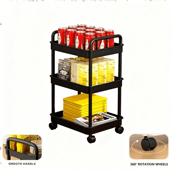 3 Tier Rolling Kitchen Cart - White Metal Utility Cart with Removable ...