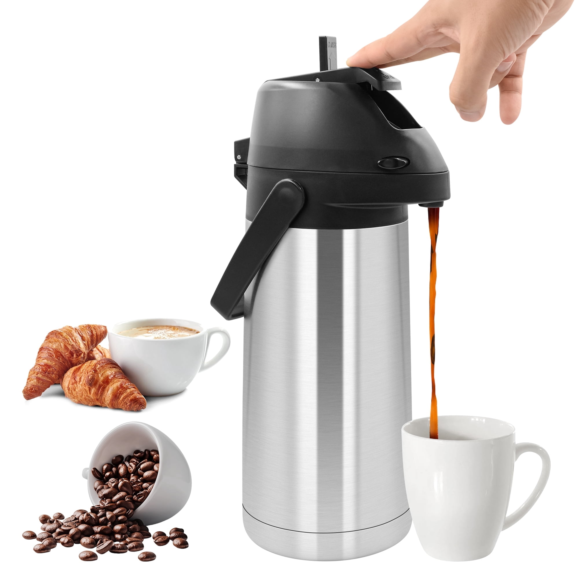 65oz Thermal Airpot Carafe with Pump, Stainless Steel Vacuum Insulated ...