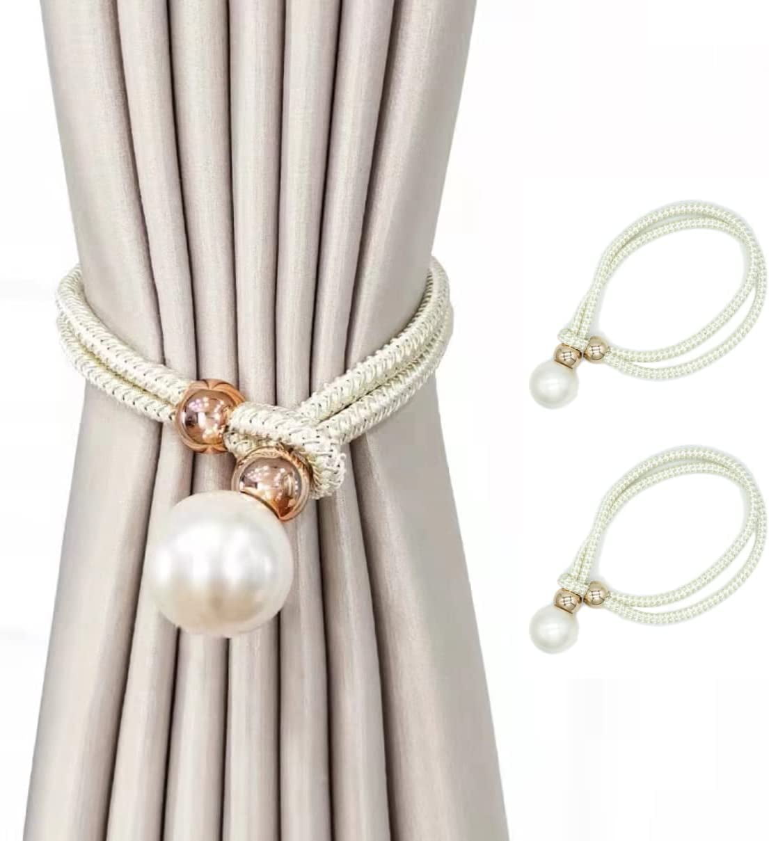 Tie Backs for Curtains, 2pcs Curtain Holdbacks Adjustable with Pearls ...