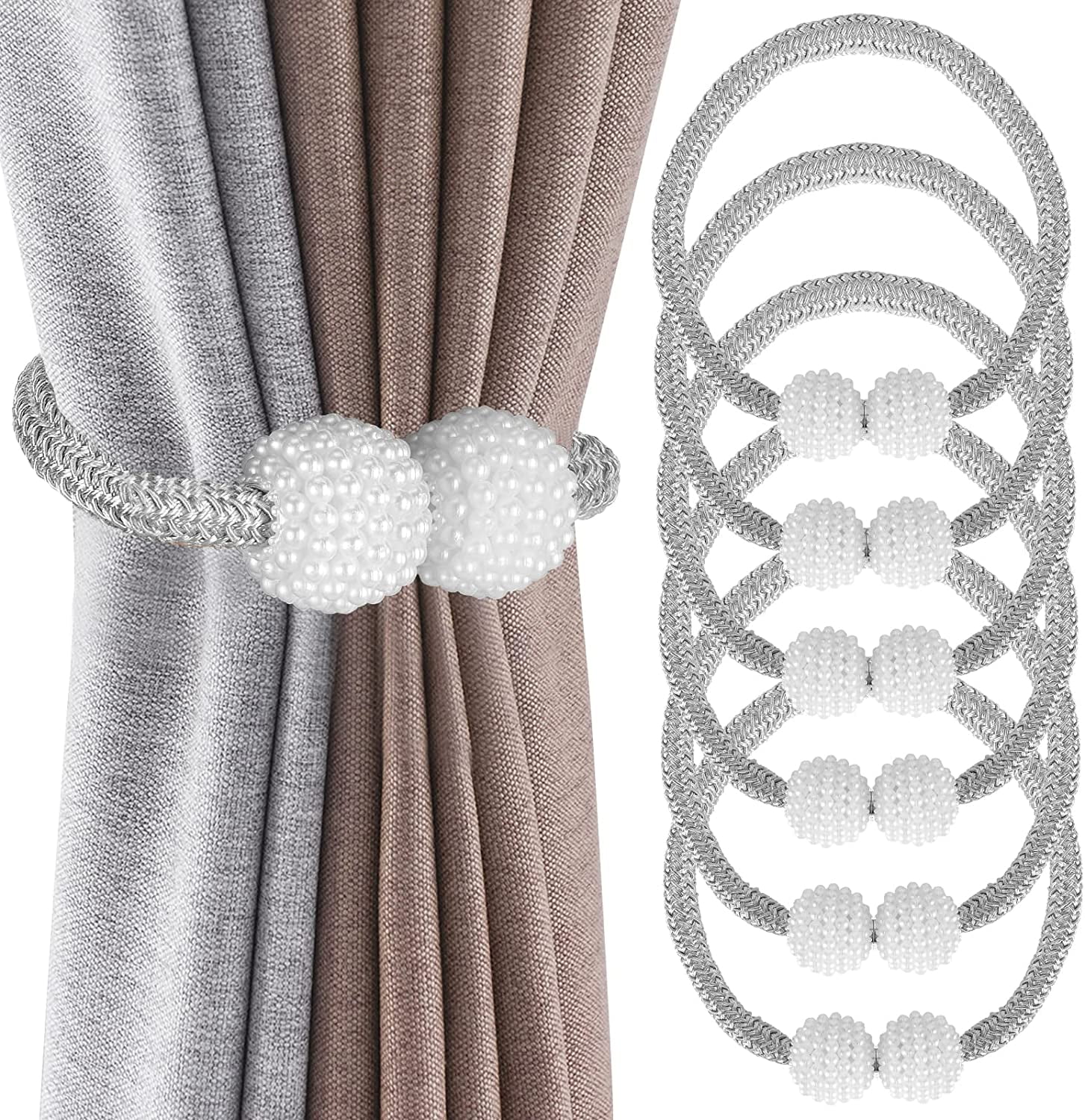 Tie Backs for Curtains 6 Pack,Magnetic Curtain Tiebacks,Pearl Curtain ...