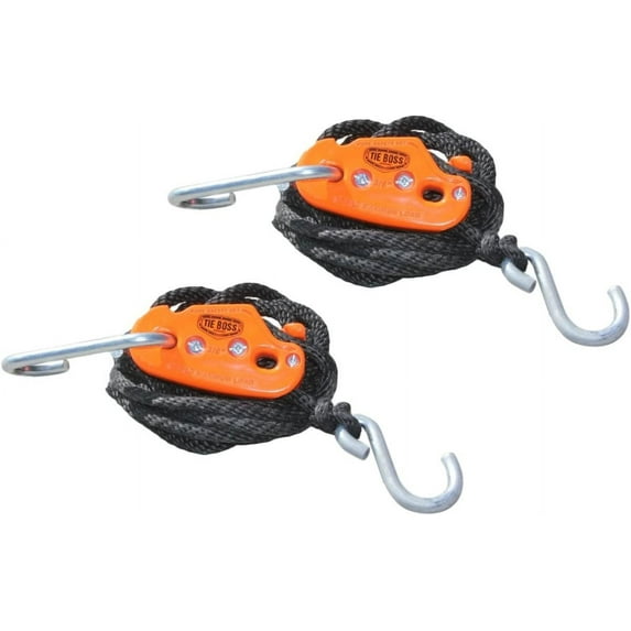 Tie Boss Tie Down Pulley, 10 ft Rope, 3/8-Inch, 2-Pack, Orange, Cargo ...