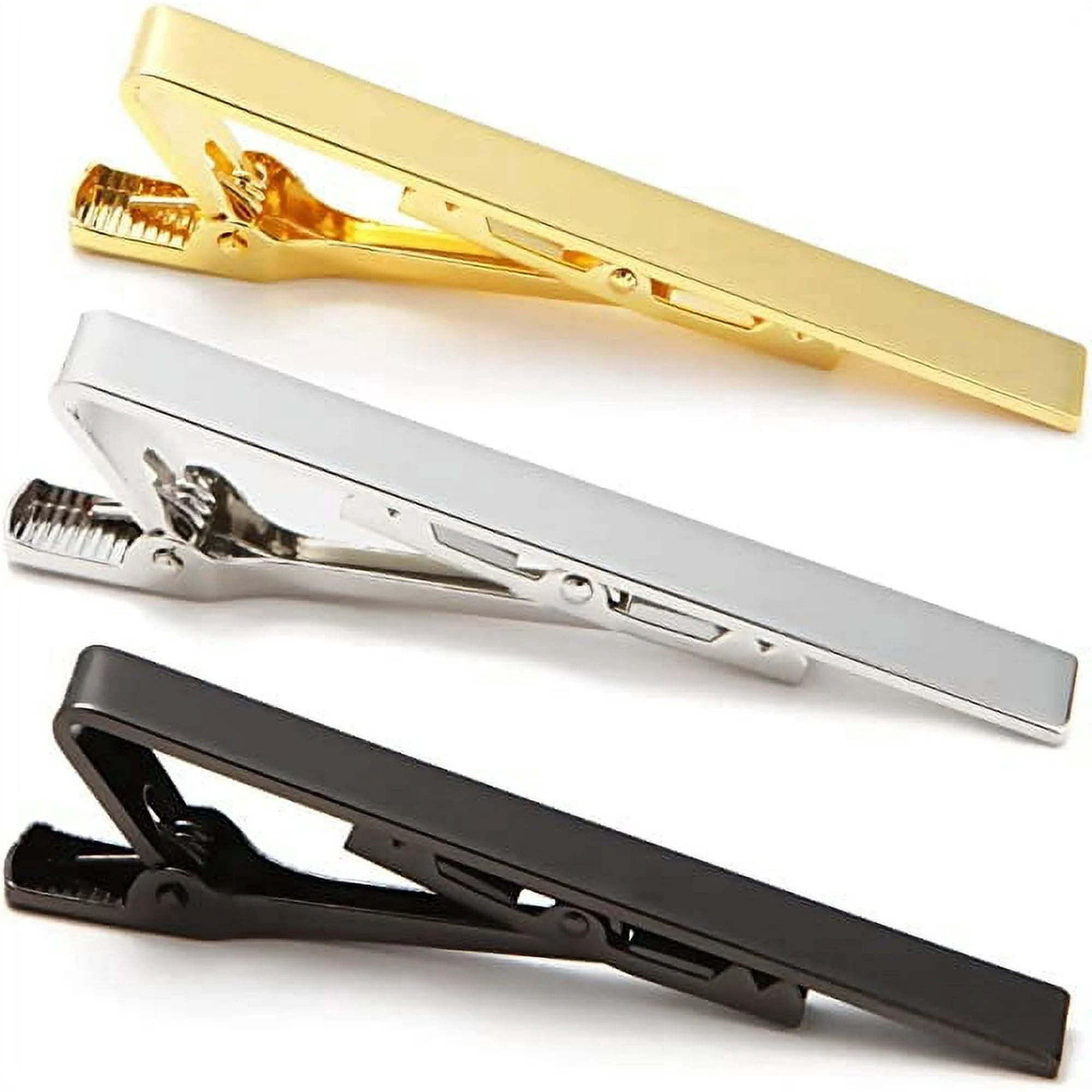 Tie Clips for Men, 3 Pack Classic Tie Clip Silver Gold Black Necktie ...
