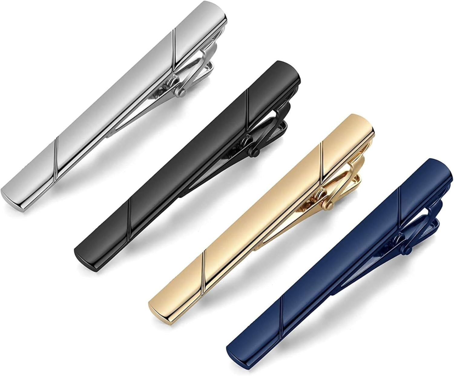 Tie Clips for Men, Black Gold Blue Silver Tie Bar Set for Regular Ties ...