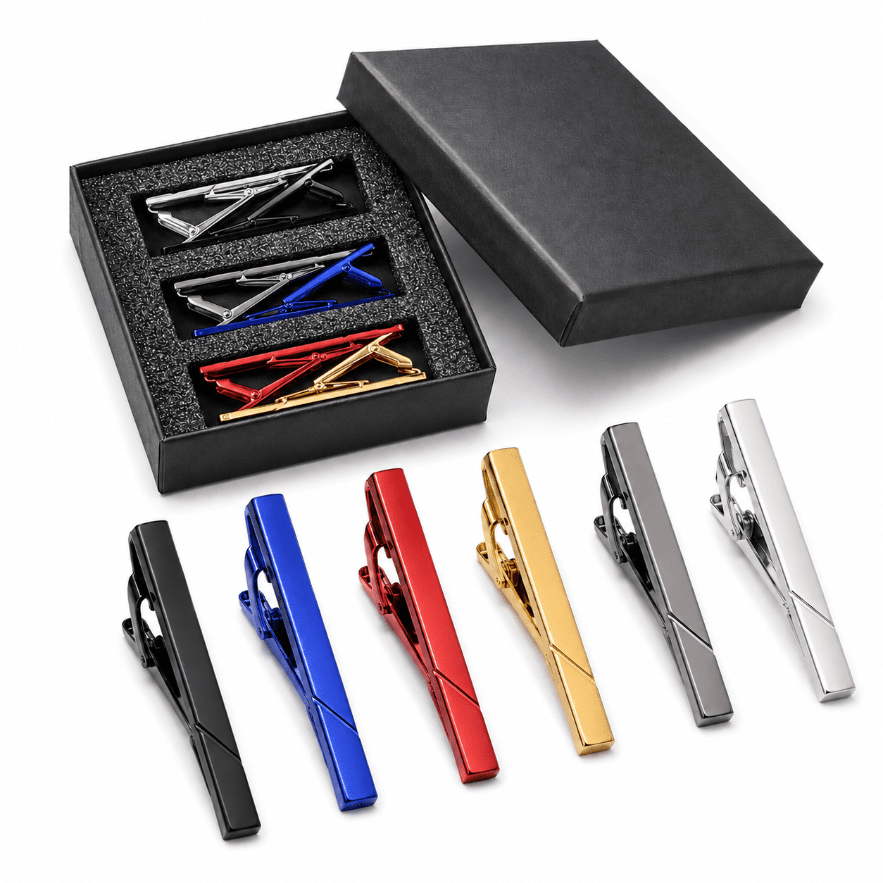 6 Pcs Men's Tie Clips with Gift Box, Neck Set and Bar Clasp, Ideal for ...