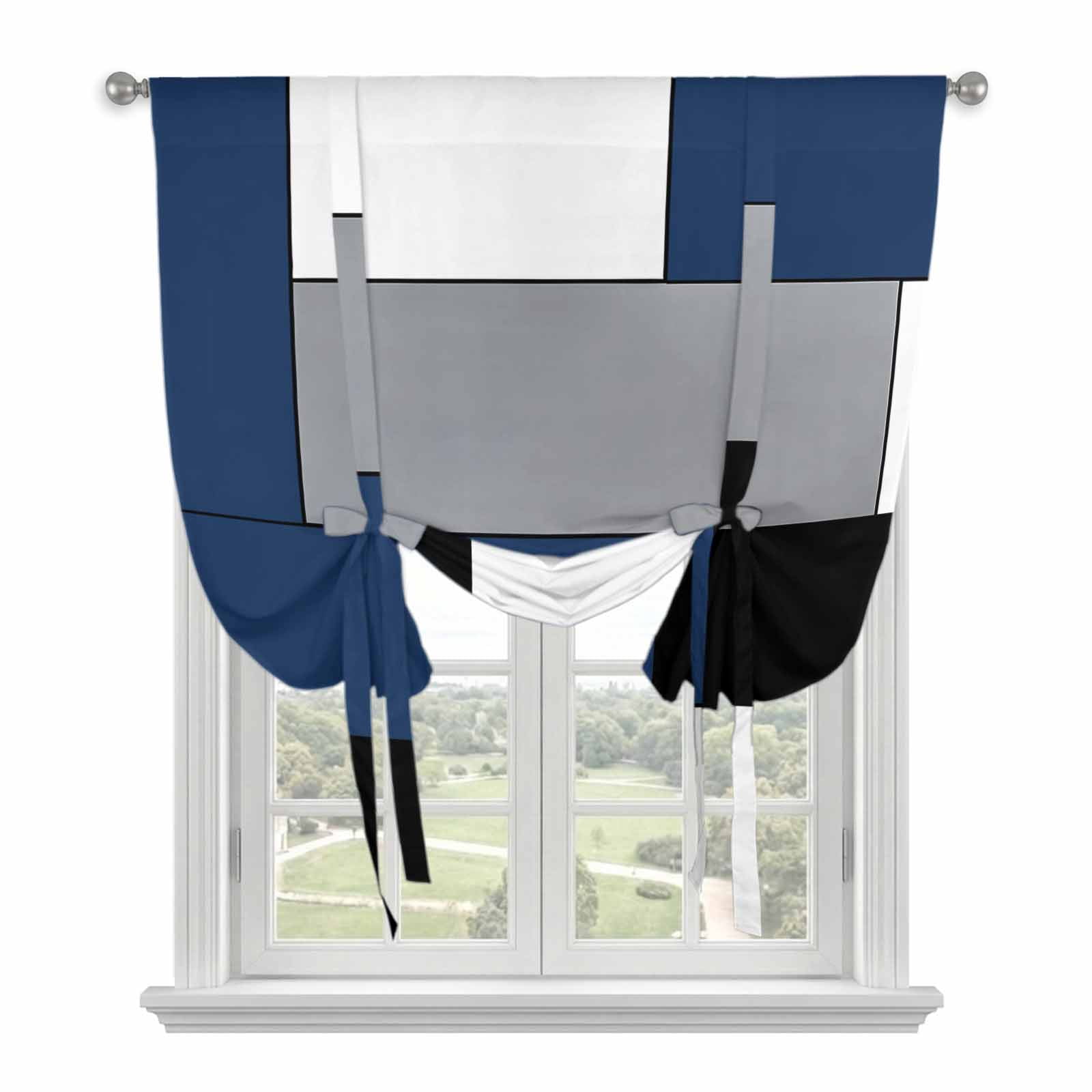 Tie Up Curtains for Windows Blue Blocks Valance Adjustable Balloon ...