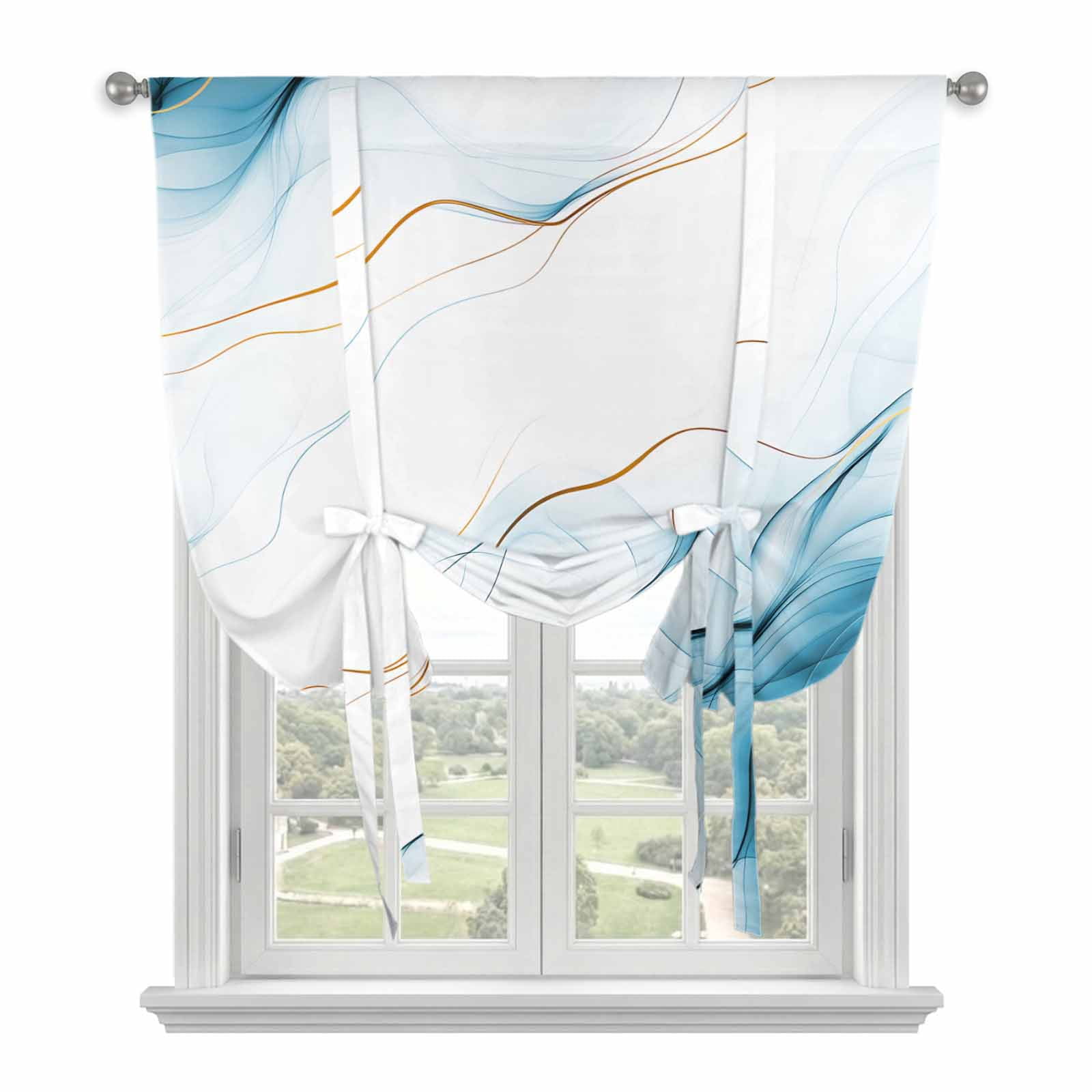 Tie Up Curtains for Windows Blue Water Ripple Valance Adjustable ...